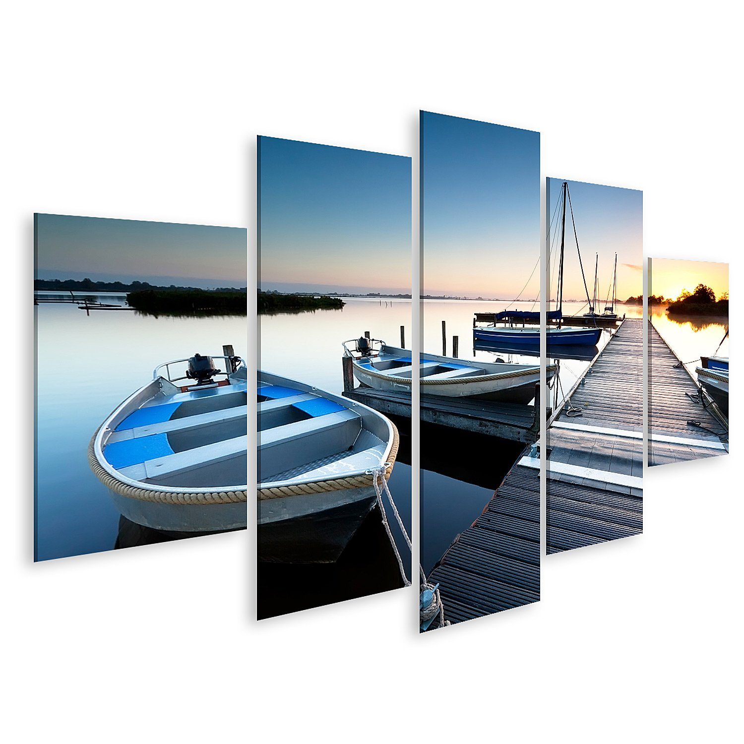 islandburner Leinwandbild Bild auf Leinwand Sonnenaufgang Über See Hafen Mit Booten Und Pier 17