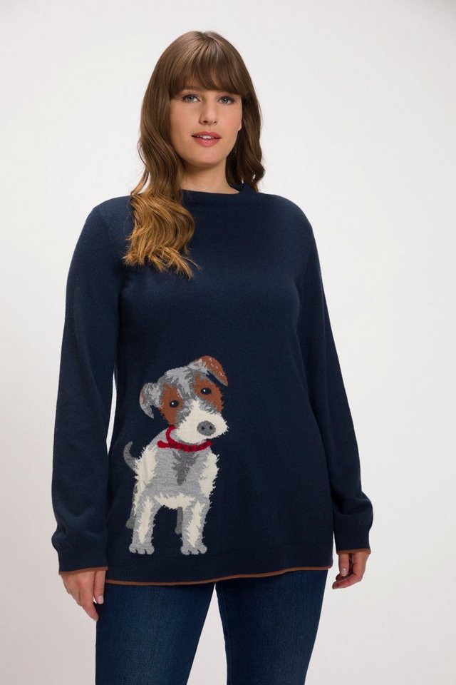 Ulla Popken Strickpullover Pullover Regular Fit Hunde Motiv Stehkragen Ulla Popken Strickpullover Pullover Regular Fit Hunde Motiv Stehkragen