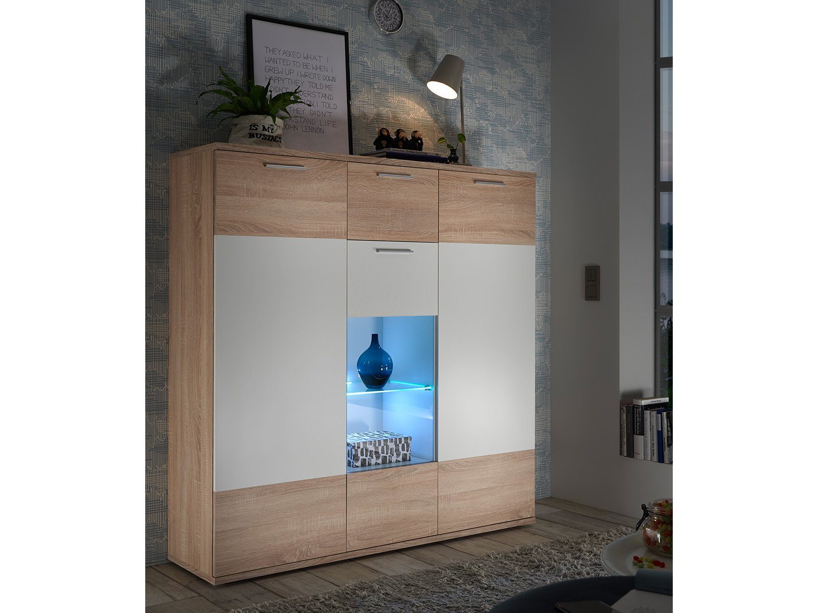 Möbelando Highboard Balsas Modernes Highboard Aus Spanplatte In Sonoma