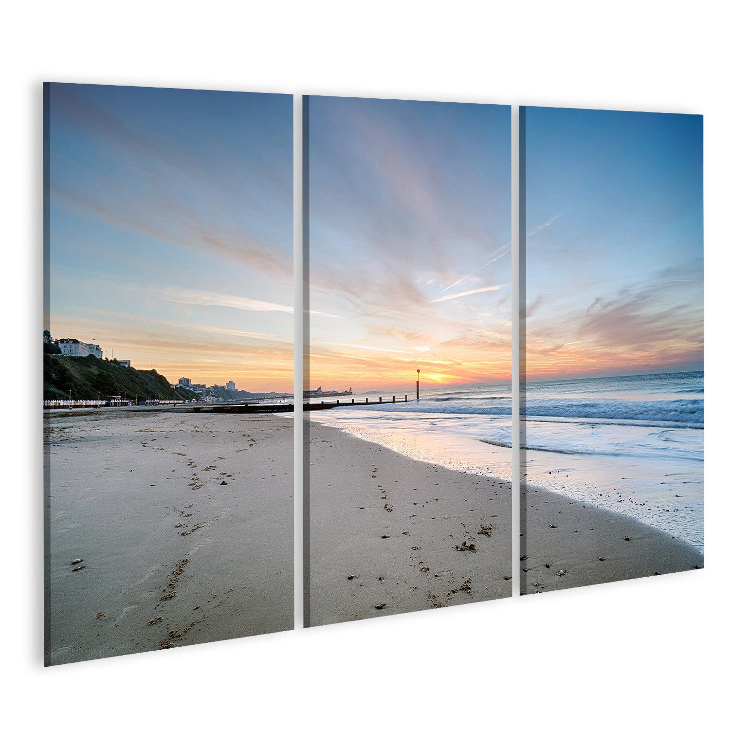 islandburner Leinwandbild Bild auf Leinwand Bournemouth Strand Sonnenaufgang Durley Chine Pier E