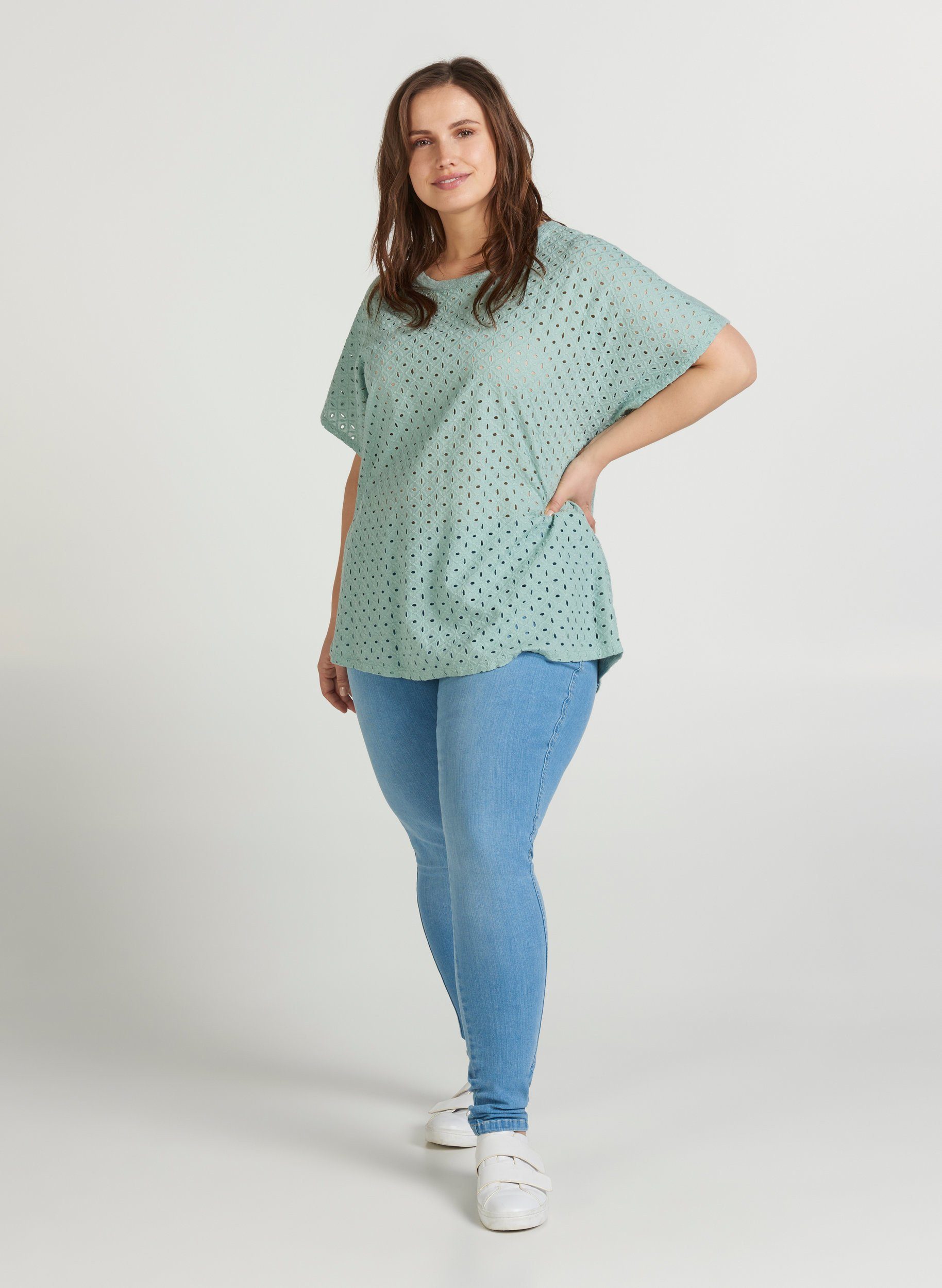 Zizzi Kurzarmbluse Große Größen Damen Kurzarm Bluse Mit Strick Und