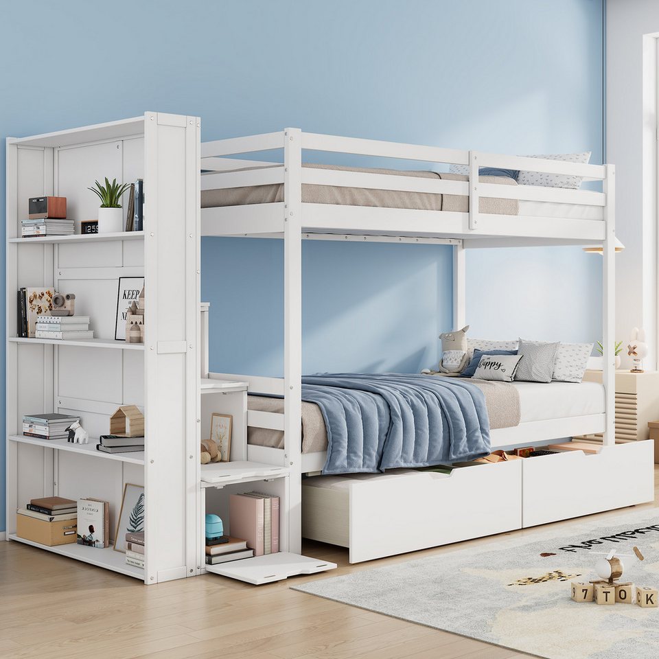 Flieks Etagenbett Kinderbett 90x200cm Mit Stauraumtreppe Schrank Und