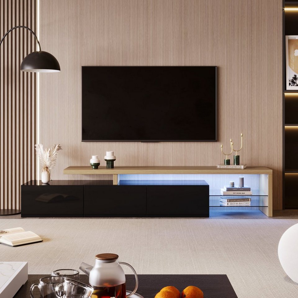 Merax Lowboard Hochgläzend Mit Led Beleuchtung Tv Schrank In Holzoptik