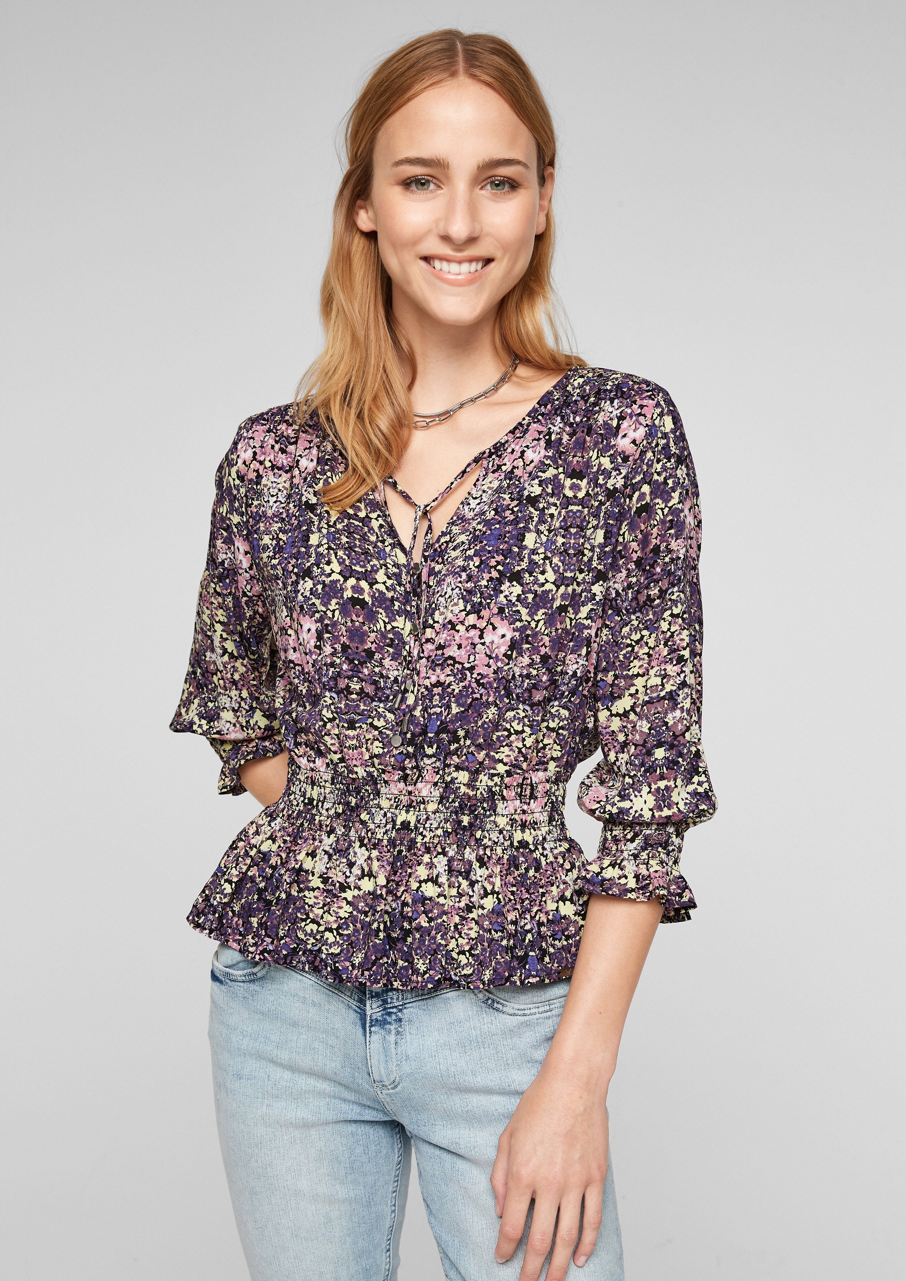 Qs By Soliver Langarmbluse Bluse Mit Smok Details Gummizug Online
