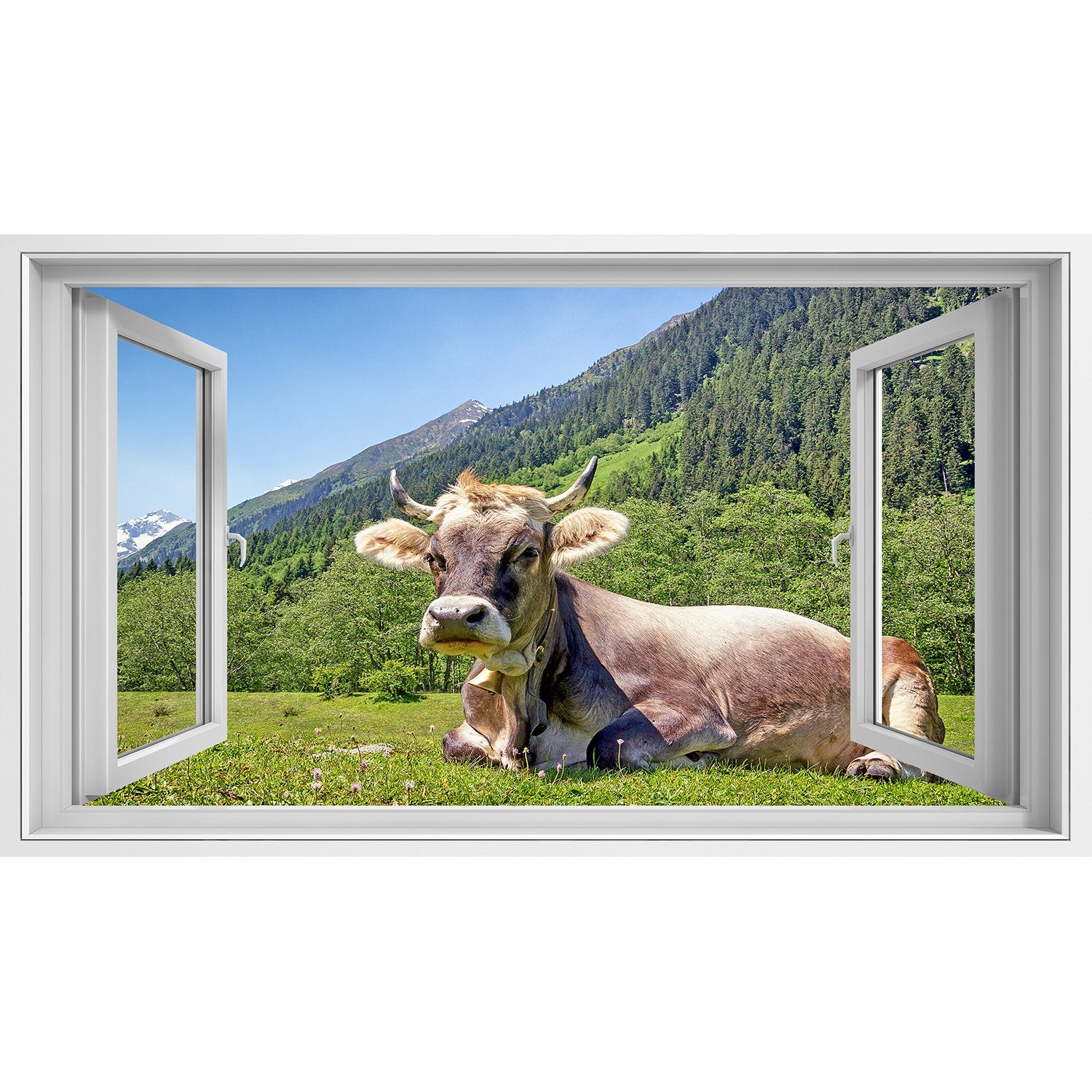 islandburner Leinwandbild Fensterblick Kuh in den europäischen Alpen Sagenhafter Effekt Wandbild