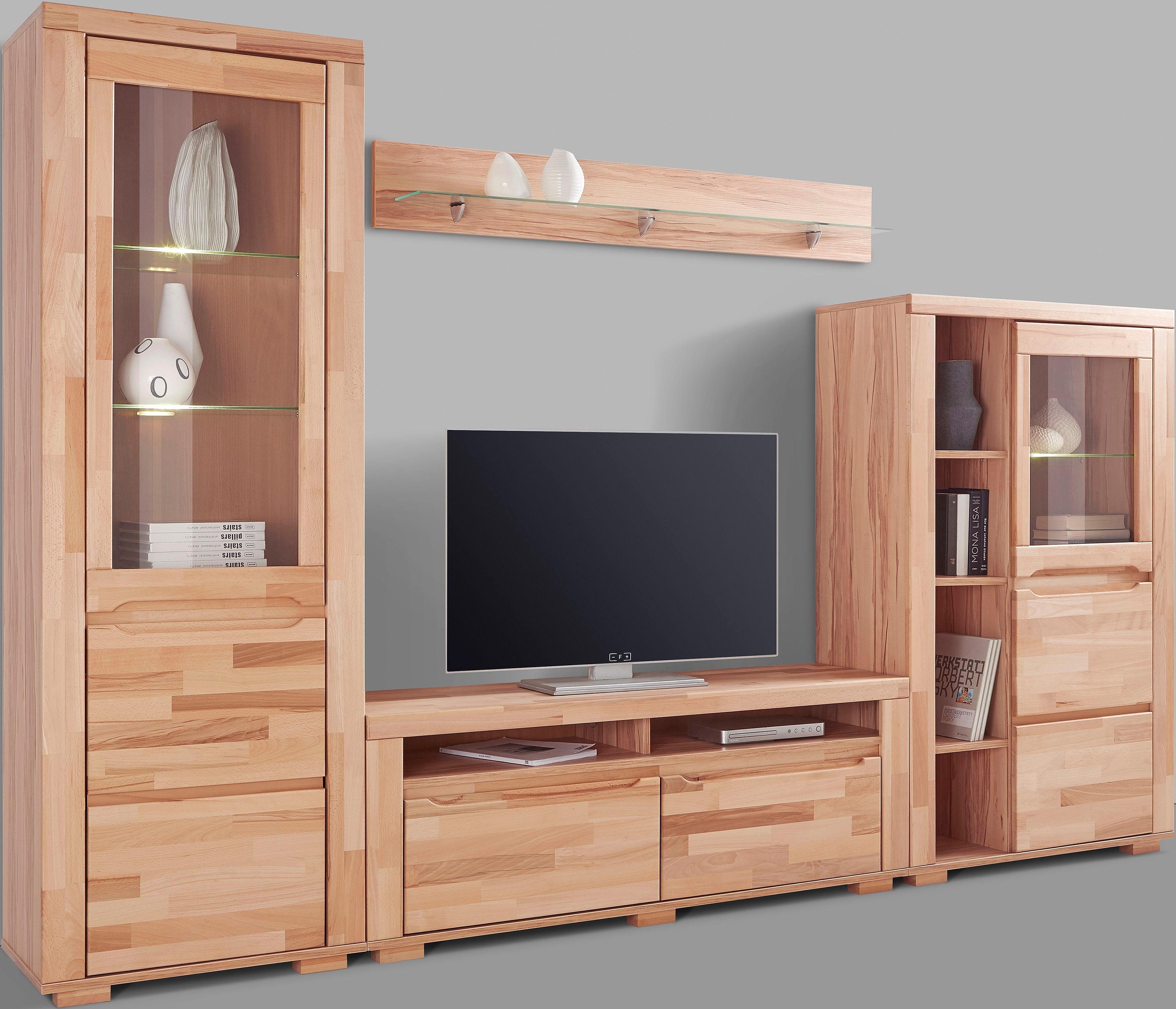 OTTO home Wohnwand Denis, (Set, 4-St), teilmassives Holz, Schrankwand ...