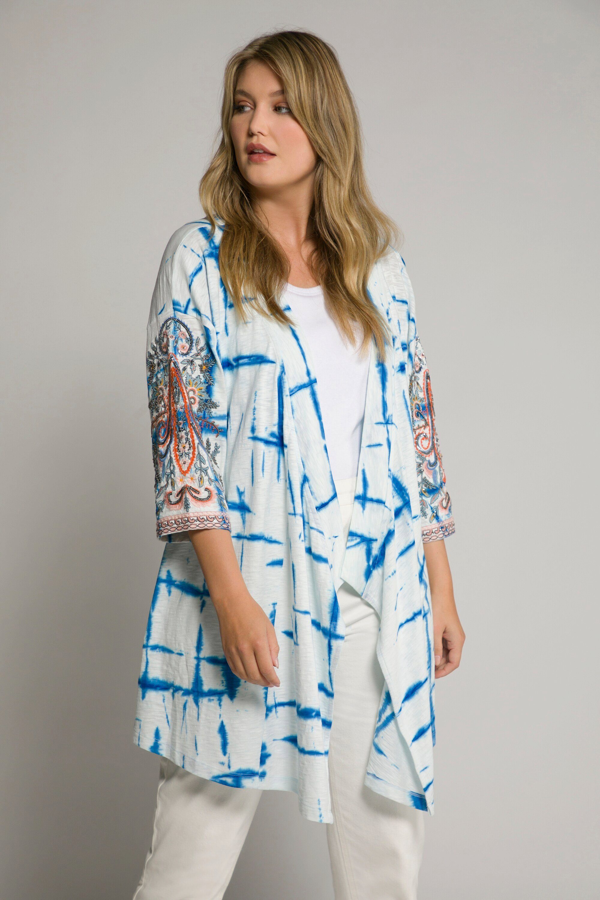 Ulla Popken Sweatjacke Kimono-Sweatjacke Karo offene A-Linie Langarm