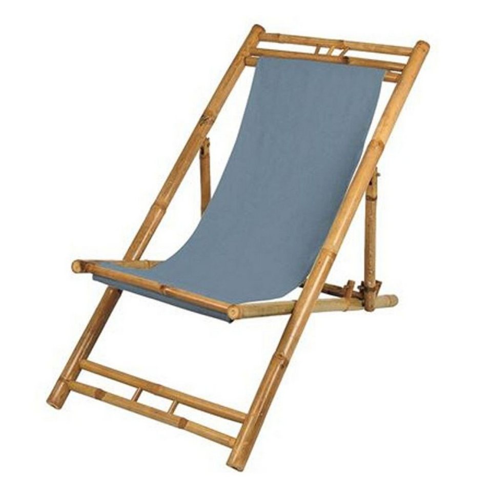 Buri Gartenstuhl Bambus Relax Liegestuhl Blau Strandstuhl