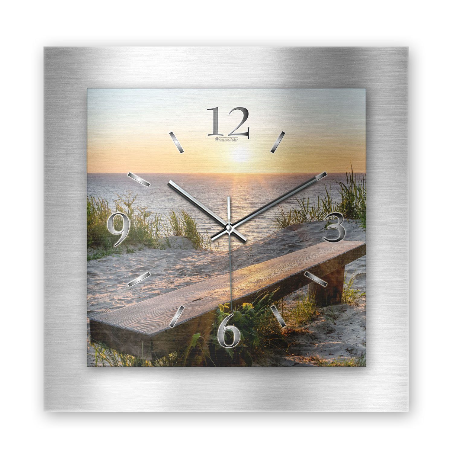 Kreative Feder Wanduhr 3d Designer Wanduhr „bank Am Strand Aus