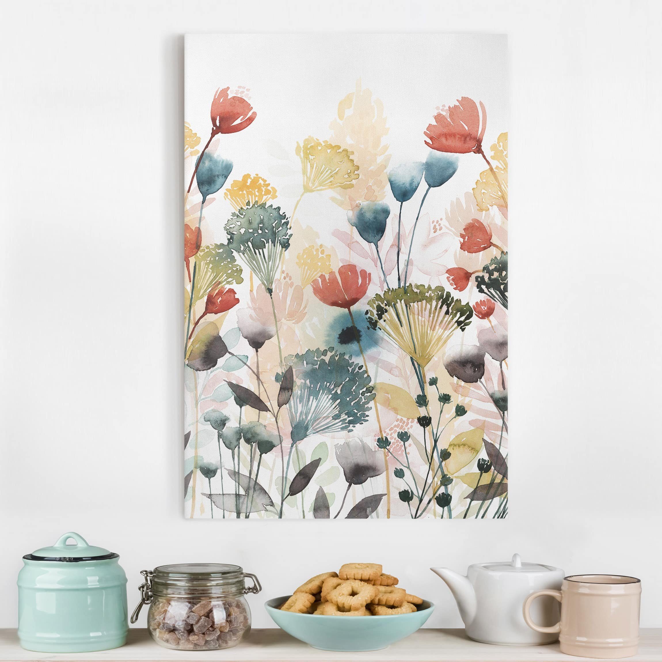 Bilderdepot24 Leinwandbild Blumen Modern floral Natur Wildblumen bunt Bild auf Leinwand Groß XXL ...