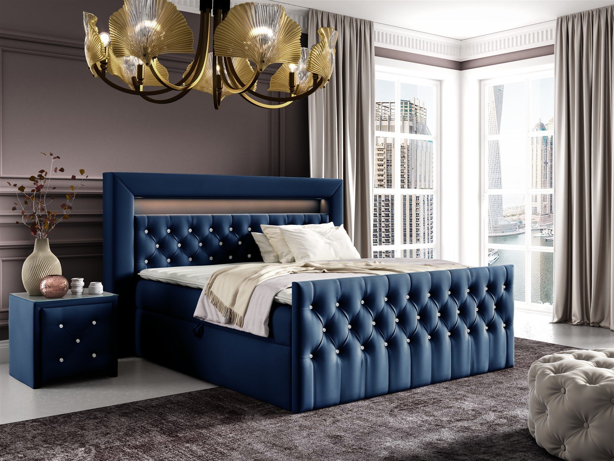 Fun Möbel Boxbett Schlafzimmerbett SEVRA Nr.2 in Stoff Elisa Velvet (inkl. Bettkasten und Topper ...