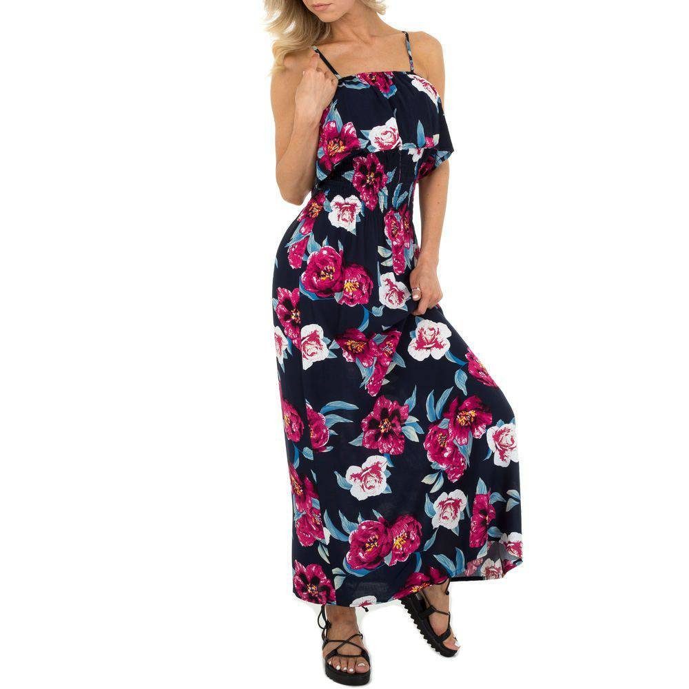 Ital Design Sommerkleid Damen Freizeit Volants Geblümt Sommerkleid In Blau
