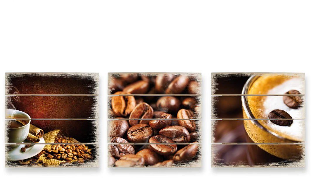 Wall Art Mehrteilige Bilder Holzbild Set Kaffee Coffee Set 3 St