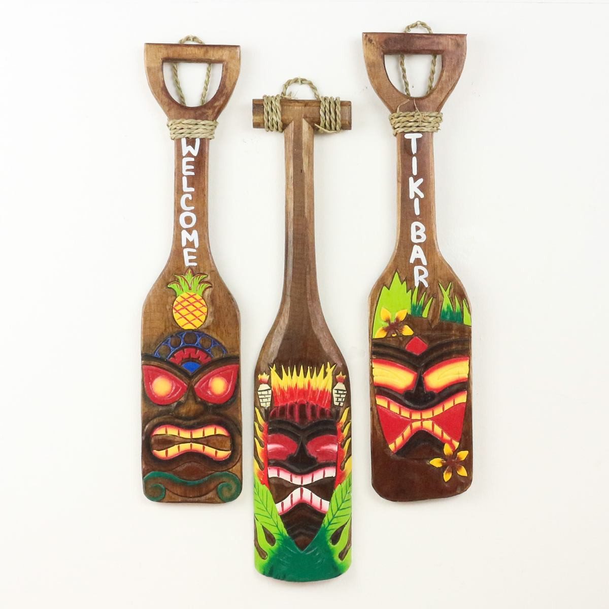 Oriental Galerie Dekofigur 3er Deko Paddel Set Aus Holz Tiki 50 Cm 1