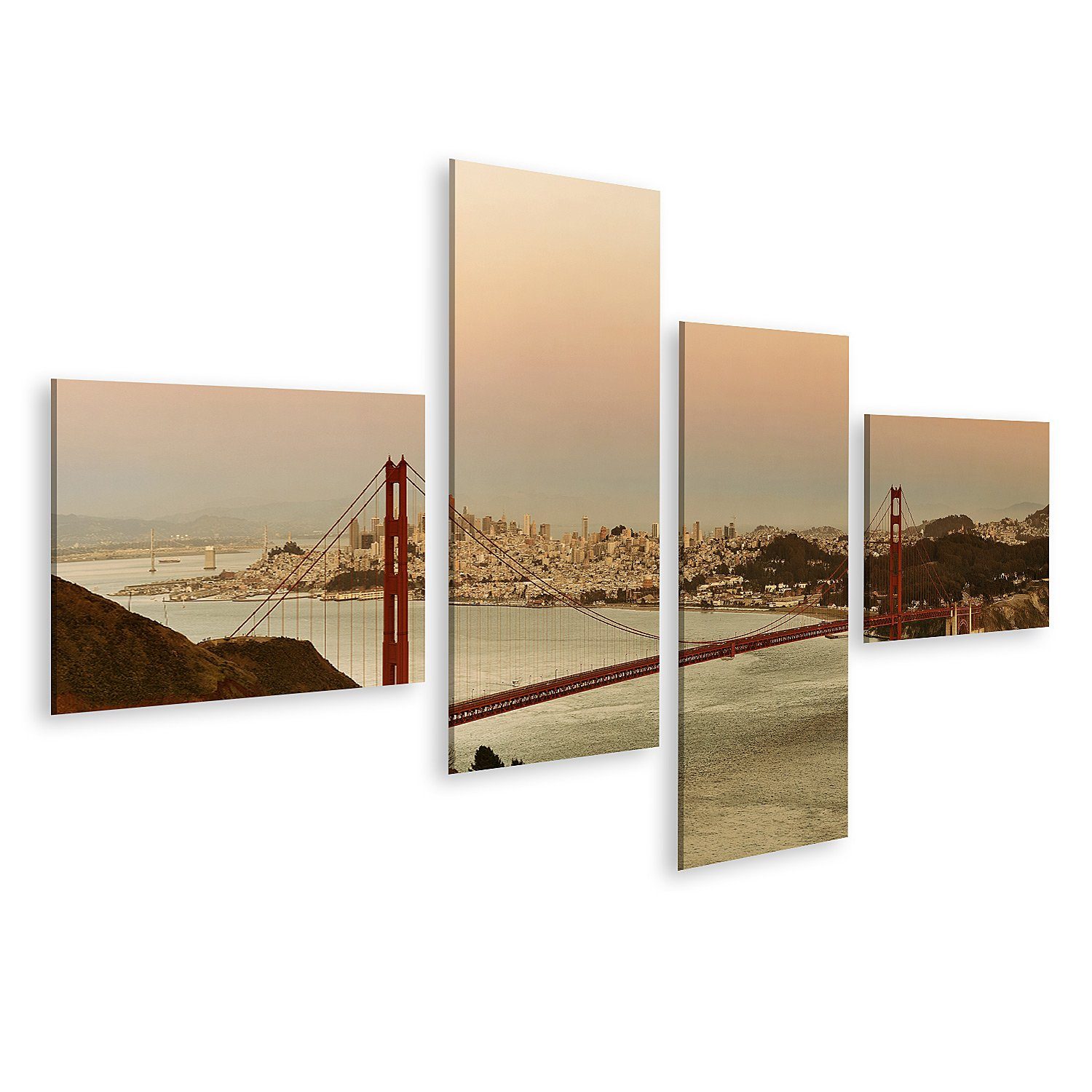islandburner Leinwandbild Bild auf Leinwand Golden Gate Bridge Panorama Bei Sonnenuntergang In S