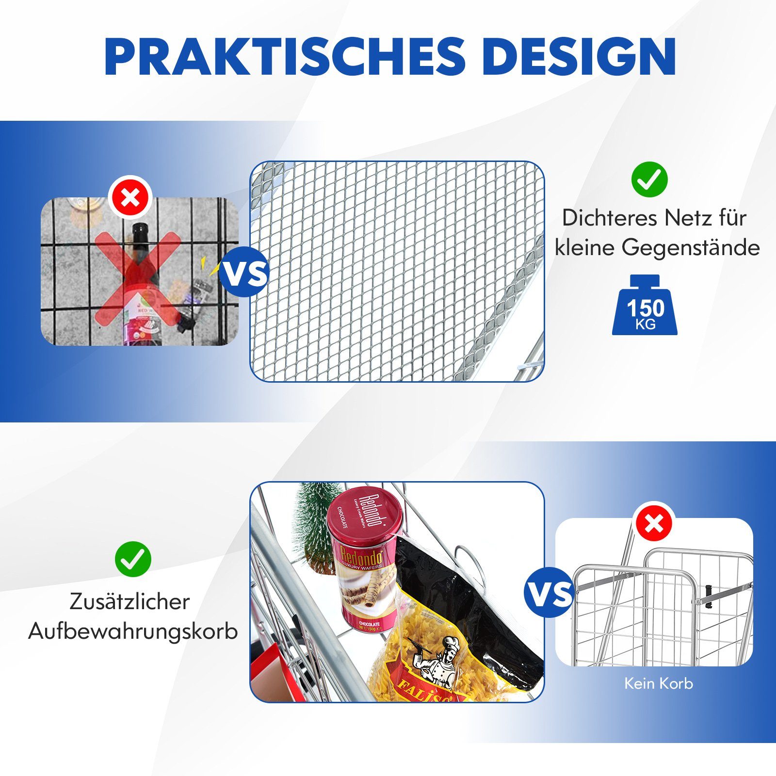 COSTWAY Einkaufstrolley, mit Doppelkorb & 360° drehbaren Rädern, bis ...