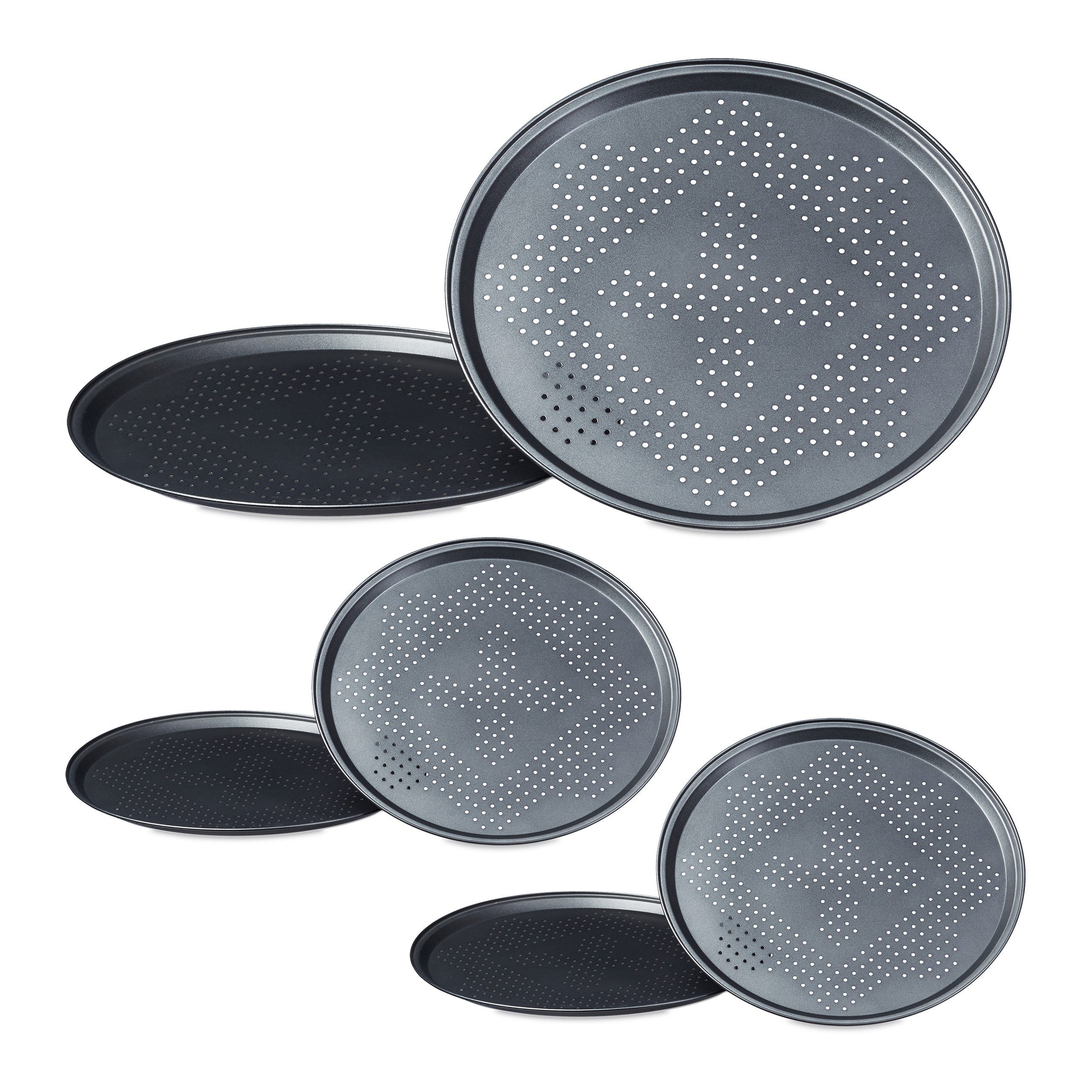 relaxdays Pizzablech 6 x Pizzablech perforiert, Eisen