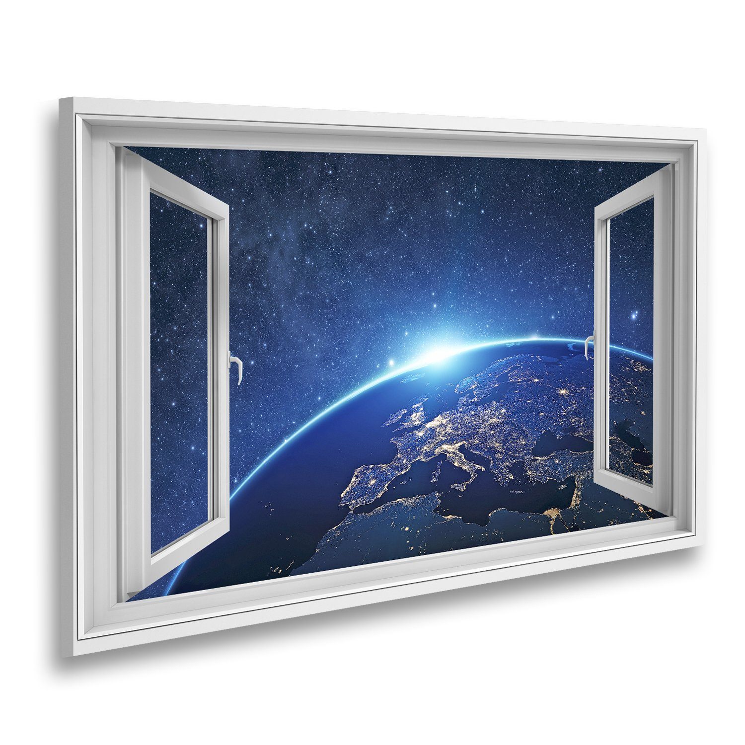 islandburner Leinwandbild Fensterblick Der Planet Erde aus dem nächtlichen Weltraum einige Eleme