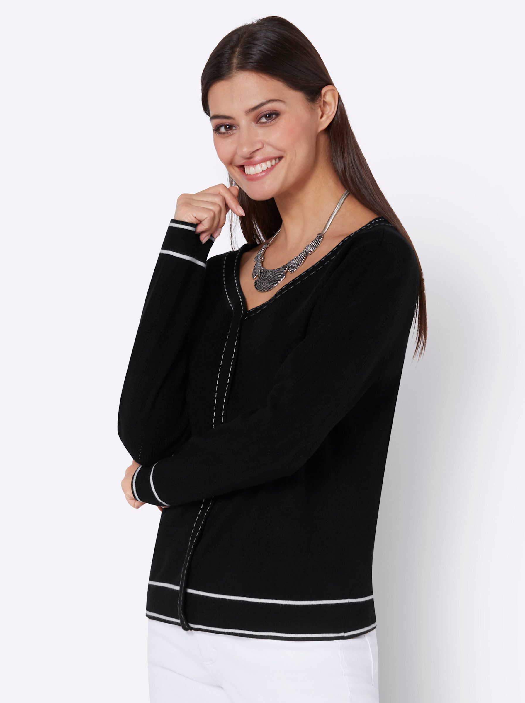 Creation L Strickpullover Modal Viskose Pullover Schwarz