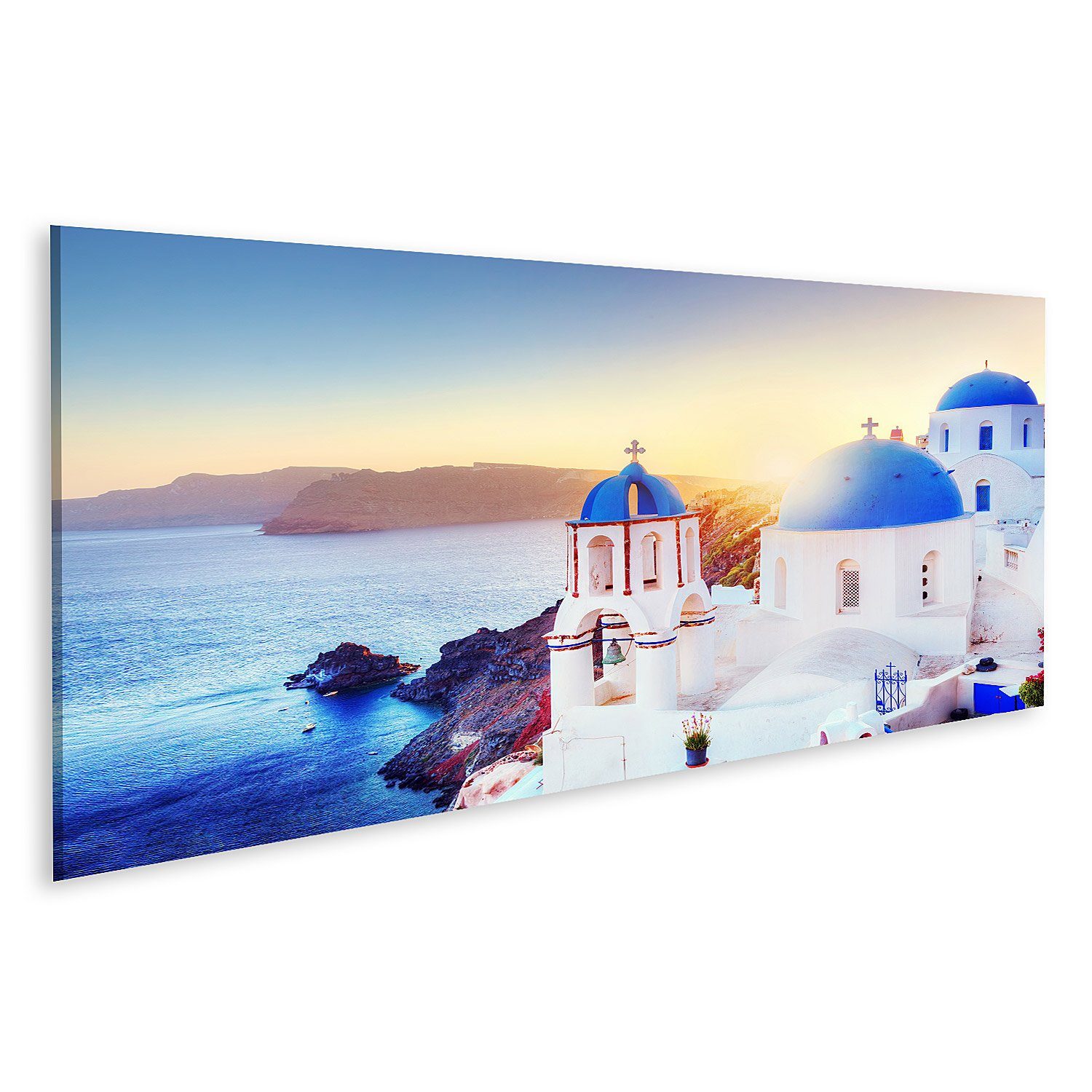 islandburner Leinwandbild Bild auf Leinwand Oia Stadt Auf Santorin Griechenland Bei Sonnenunterg