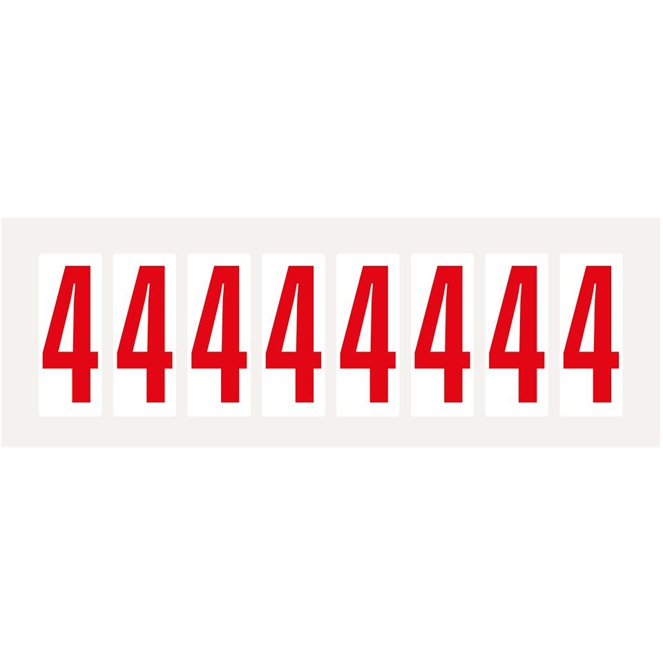 König Werbeanlagen Hinweisschild Ziffer 4, weiß/rot, Folie, Schrifthöhe 50mm, 22x57mm, 160 Stück ...