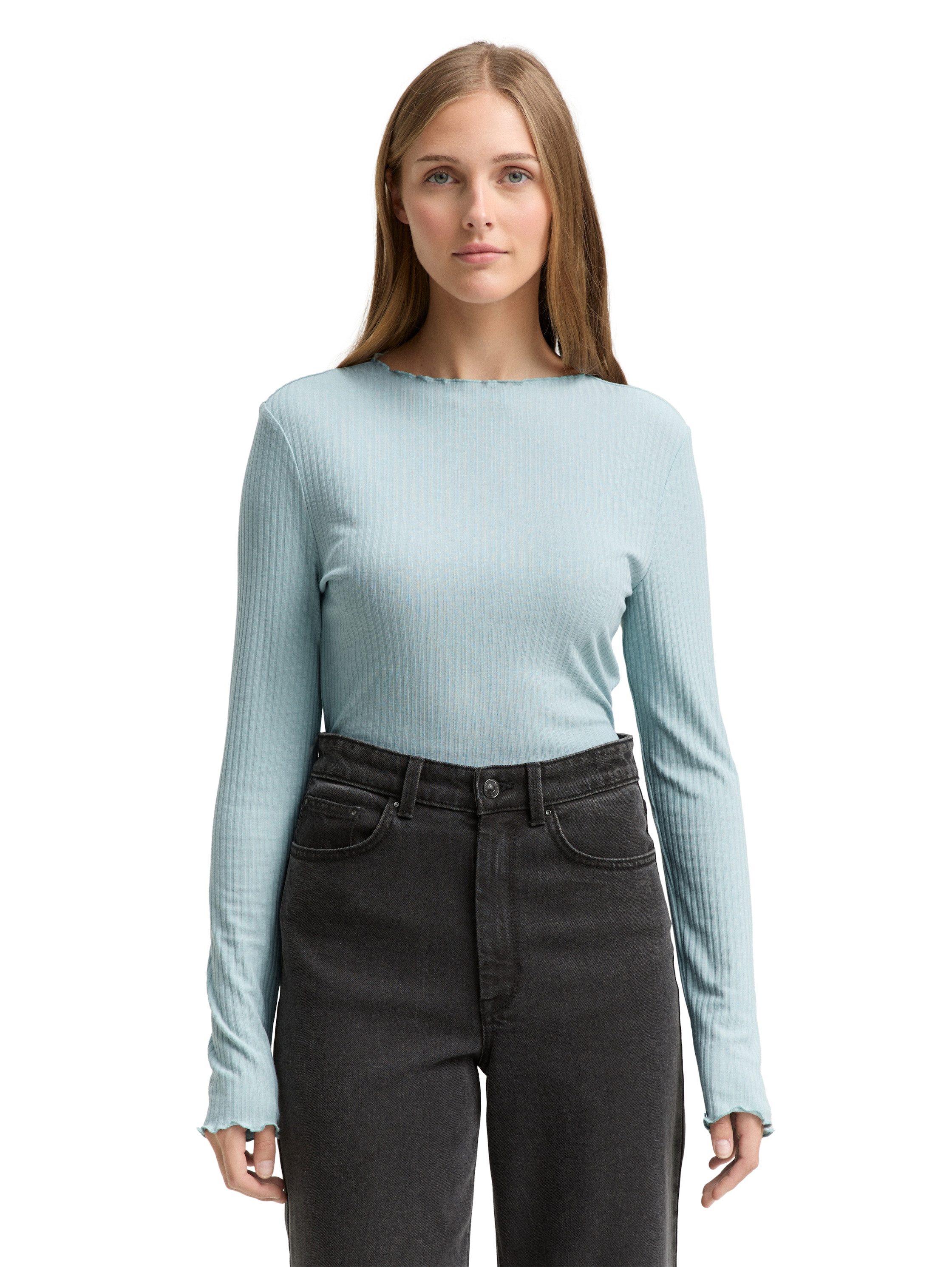 TOM TAILOR Denim Langarmshirt mit gewelltem Saum, Aus einer ...