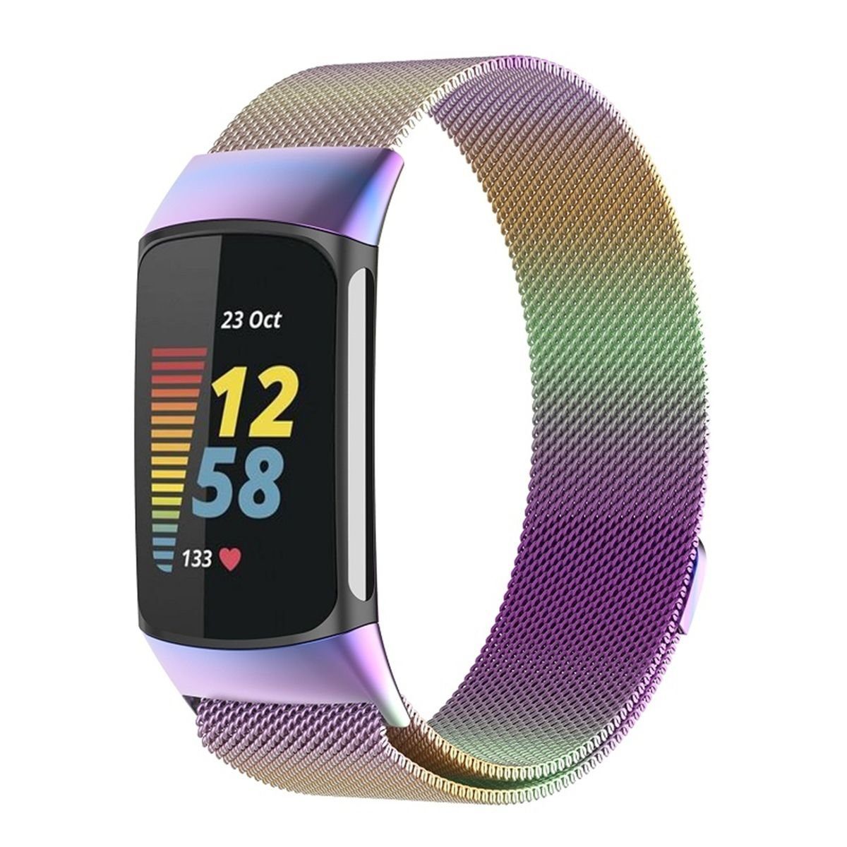 Wigento Smartwatch Armband Für Fitbit Charge 6 5 Metall Stahl Mesh