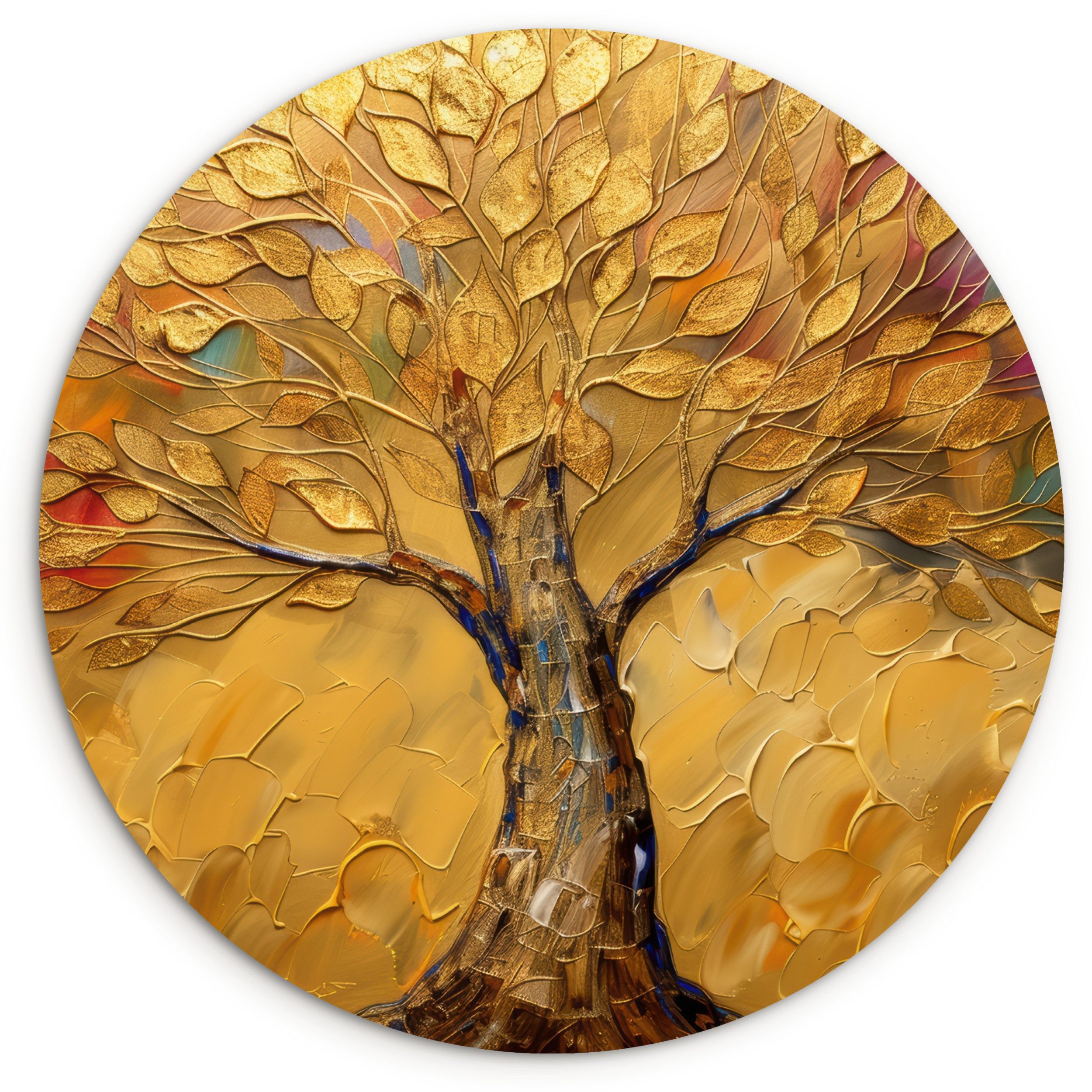 MuchoWow Gemälde Gold - Baum - Abstrakt - Modern, Fotodruck (1 St), Kreis Wanddekoration, Rundes ...