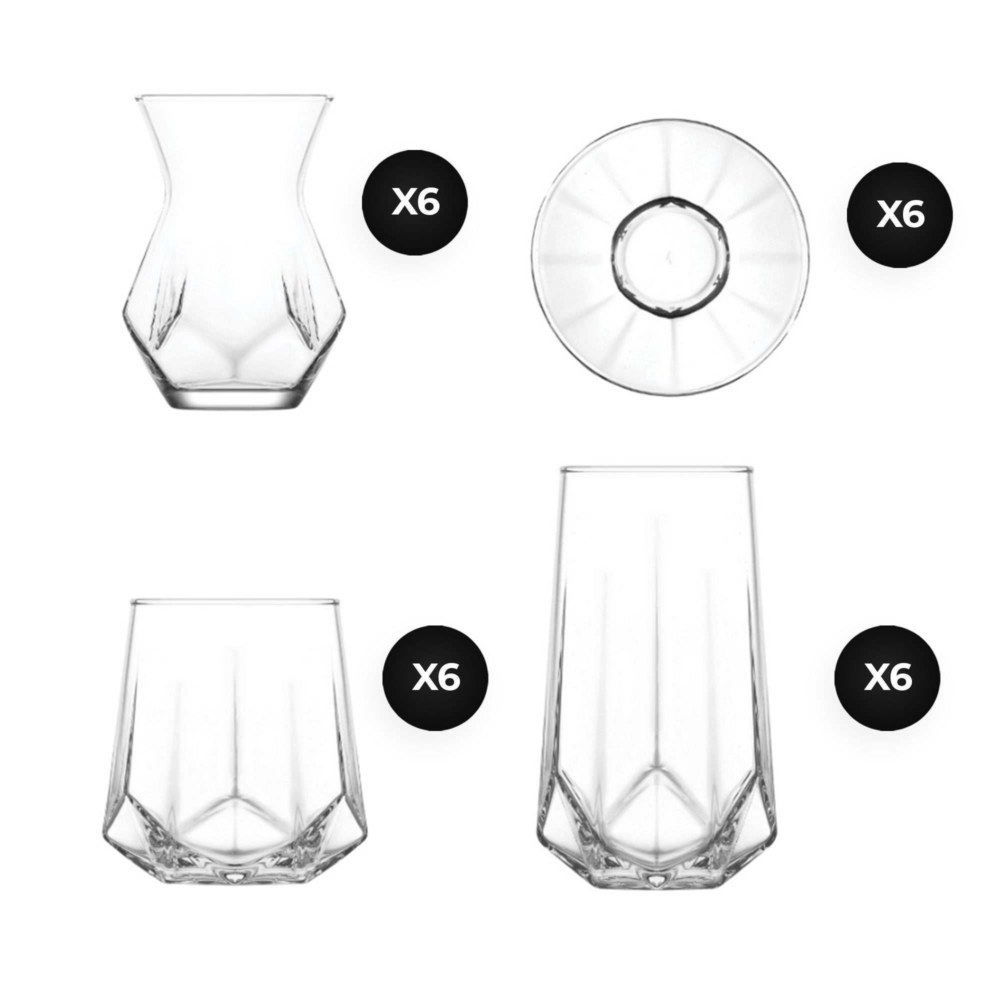 LAV Gläser-Set Alya 24-tlg. Gläser-Set (6 Personen), 24-tlg., Glas, 24 ...