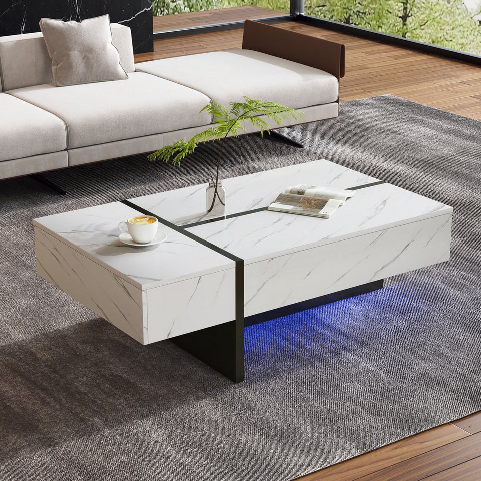Klam Home Couchtisch Kaffetisch Mit 3 Schubladen Led Beleuchtete