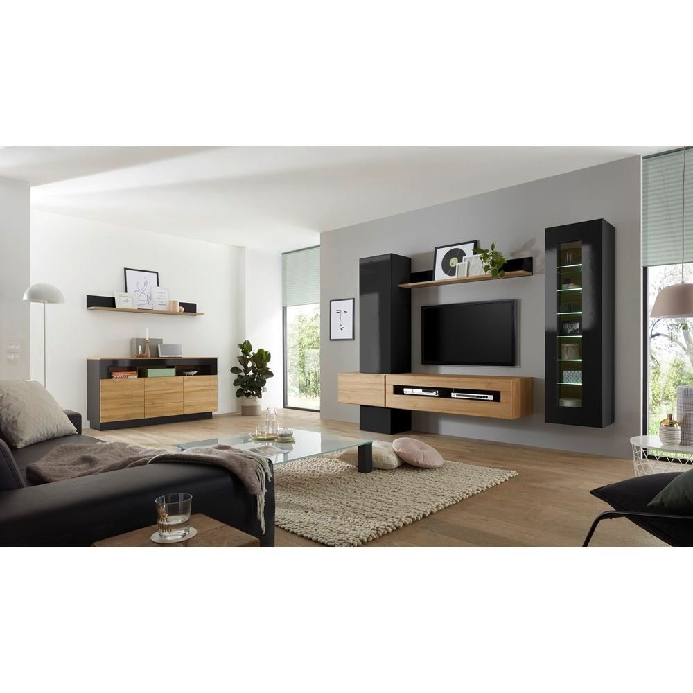 Lomadox Wohnwand Chur 61 Moderne Mit Sideboard In Hochglanz Schwarz