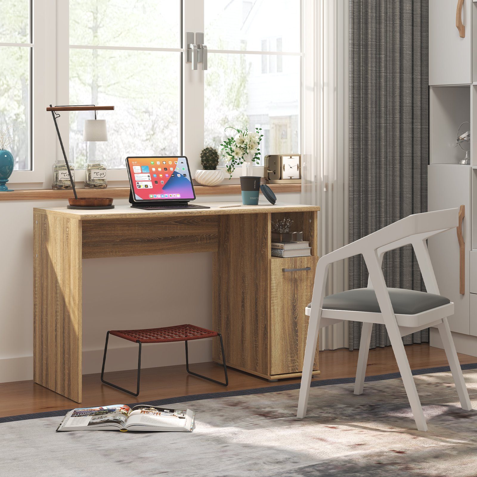 Costway Schreibtisch Mit Arbeitsfläche Offenes Fach Schrank 110x52x73cm