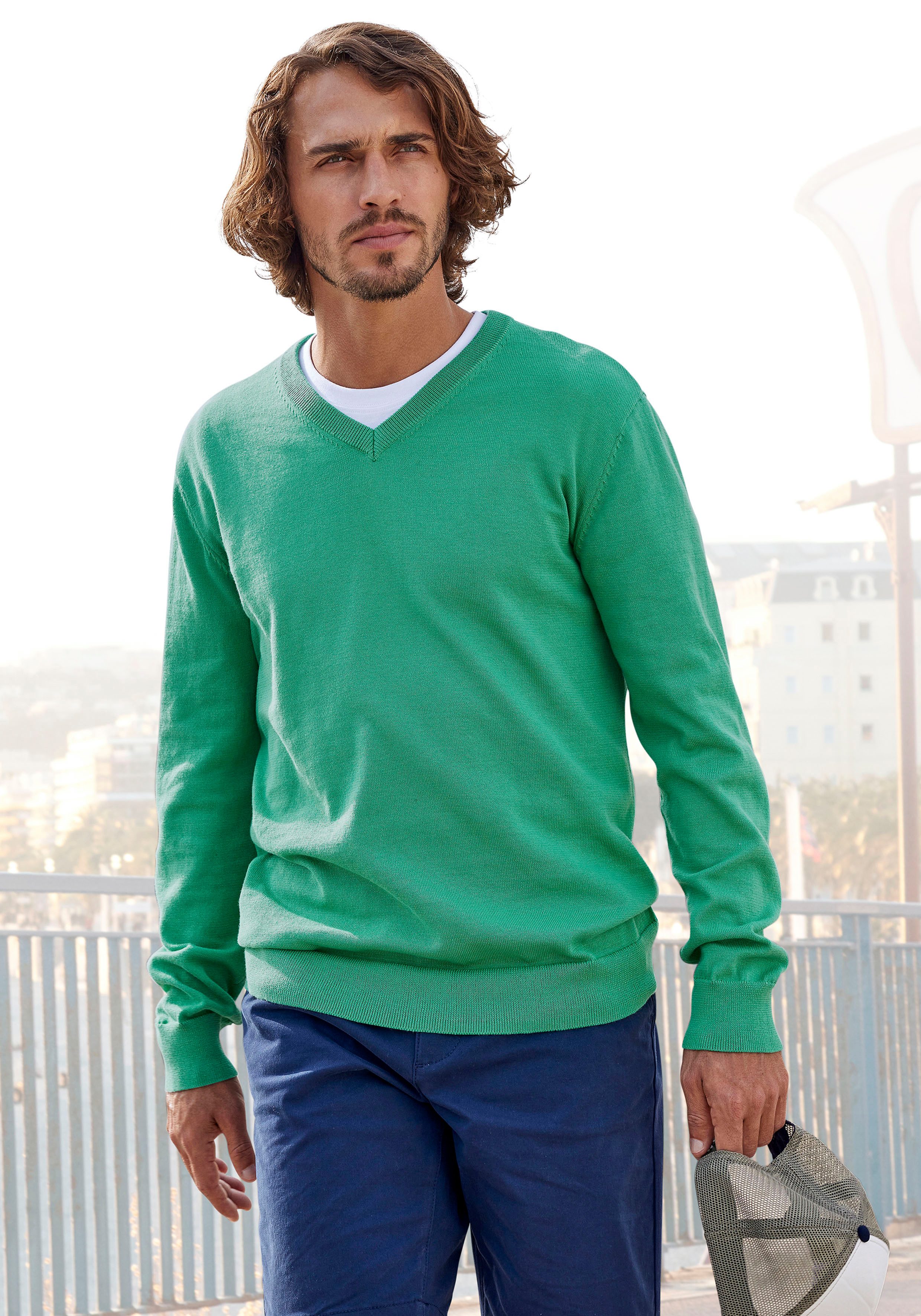 H.I.S Strickpullover mit V-Ausschnitt, Pullover aus Feinstrick ...
