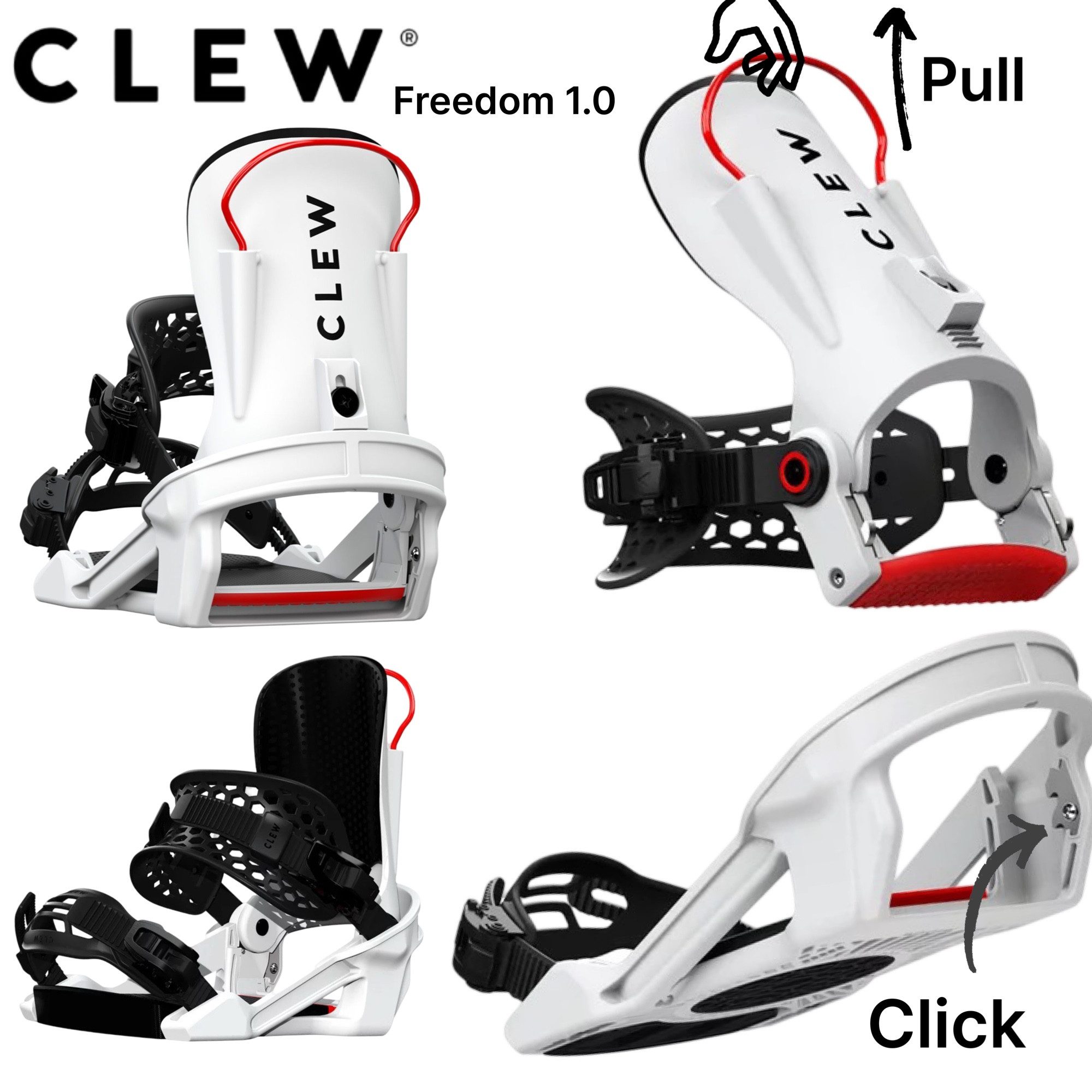 CLEW Ski- und Snowboardträger CLEW Freedom 1.0 Hybrid Step In System Snowboard Bindung Weiss / L