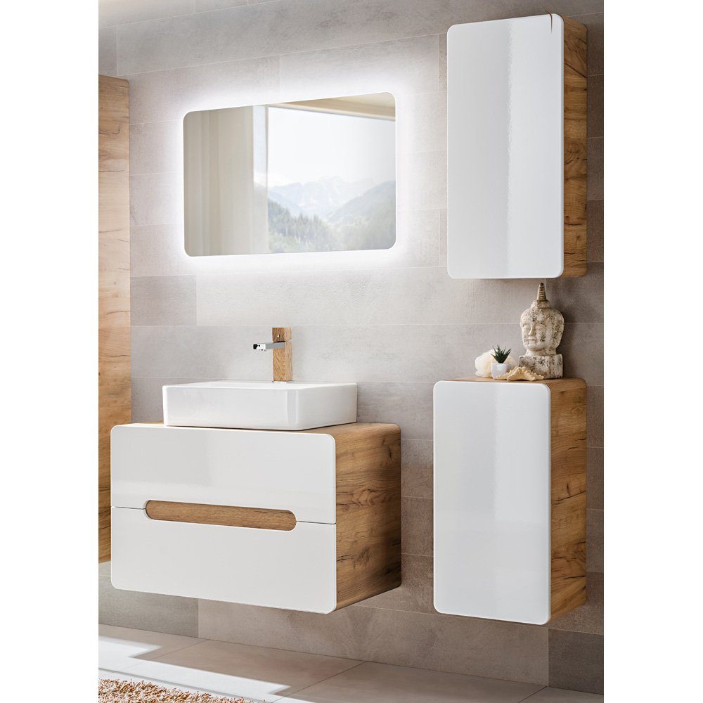 Lomadox Badmöbel Set Luton 56 5 St 5 Tlg Weiß Mit Wotan Eiche Nb