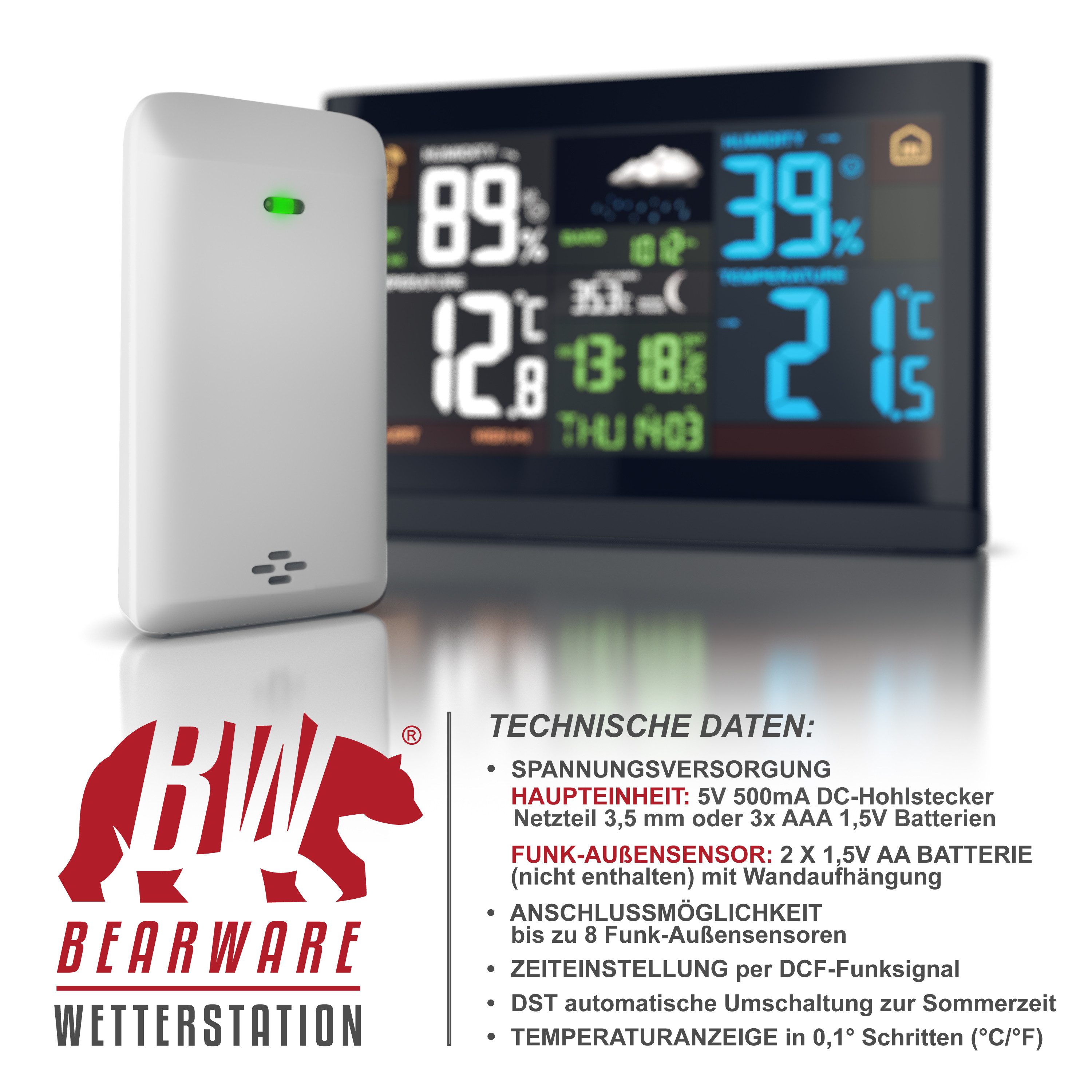 BEARWARE Funk Wetterstation, Luftdruck, Temperaturtrend ...