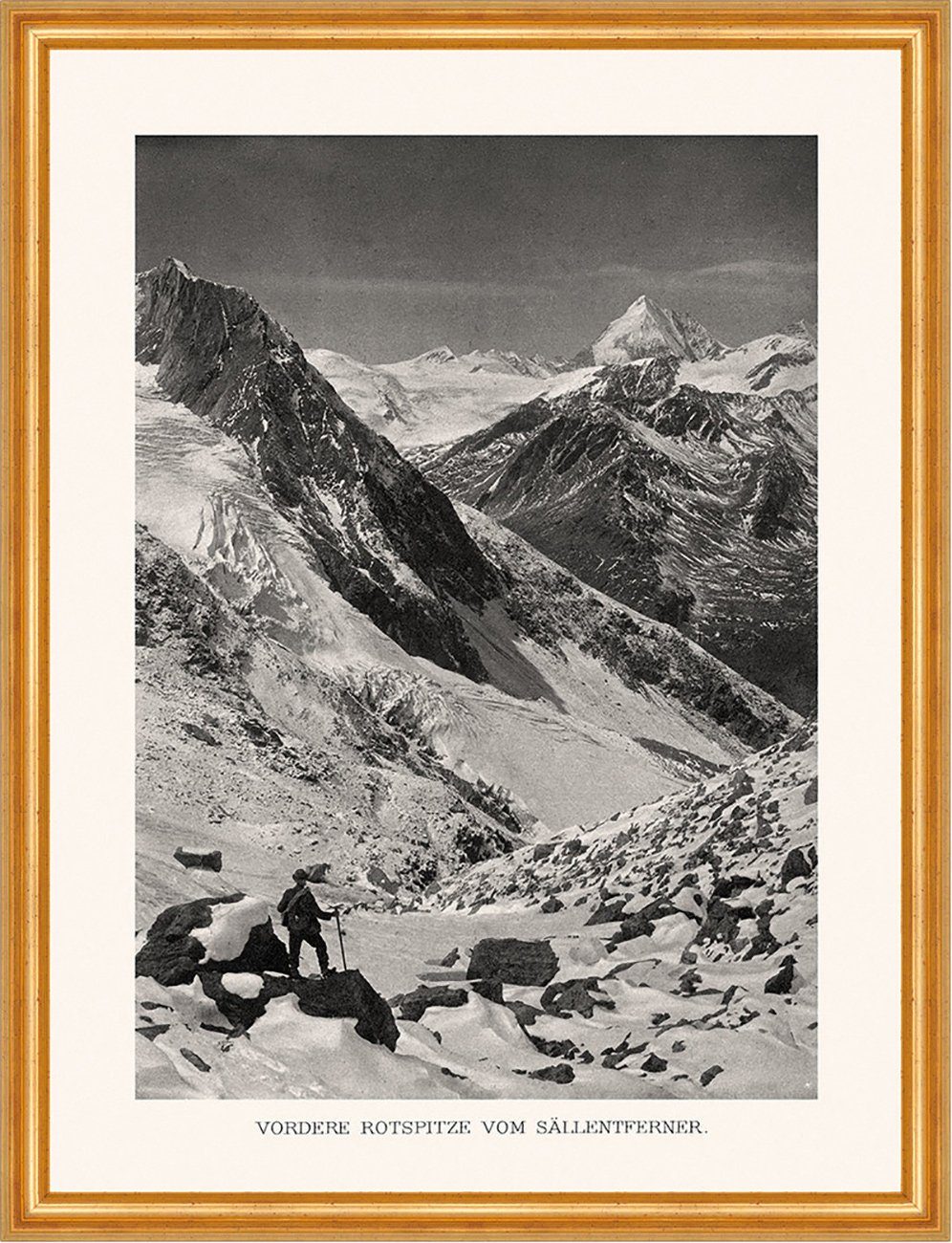 BillerAntik Kunstdruck Vordere Rotspitze vom Sällentferner Ortler Alpen Alpinismus A2 0214 Ge ...