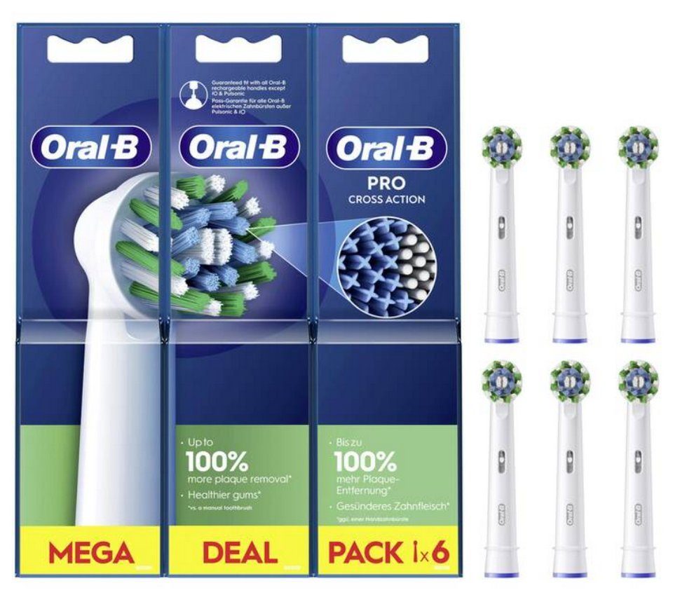 Oral-B Aufsteckbürsten Pro CrossAction, 6er Pack, Anpassungsfähige X-förmige Borsten ...