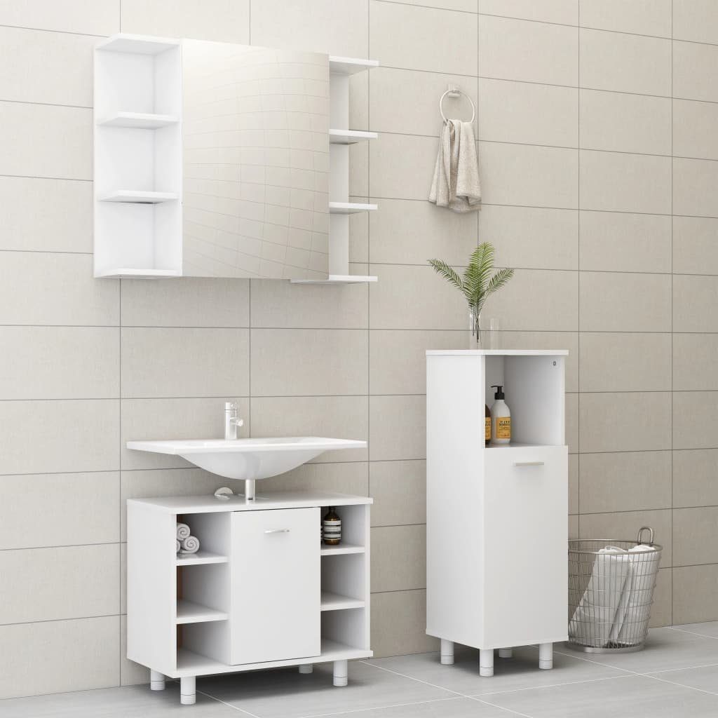Vidaxl Badezimmer Set 3 Tlg Badmöbel Set Weiß Holzwerkstoff 3 St