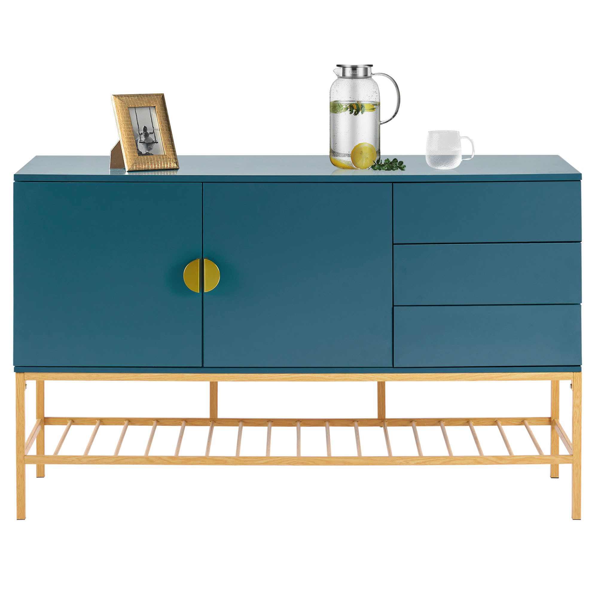 Merax Sideboard mit Schubladen und verstellbaren Einlegeböden, mit goldenen Metallsockel ...