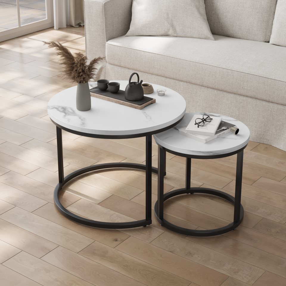 Odikalo Couchtisch Teetisch Kaffeetisch Büro Höfe 2 Teile Set 60cm