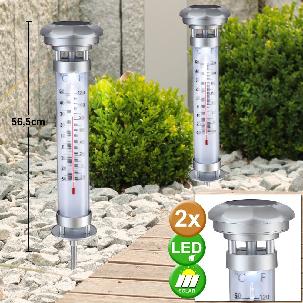 Etc Shop Dekolicht 2x Led Außen Solar Leuchte Thermometer Steck