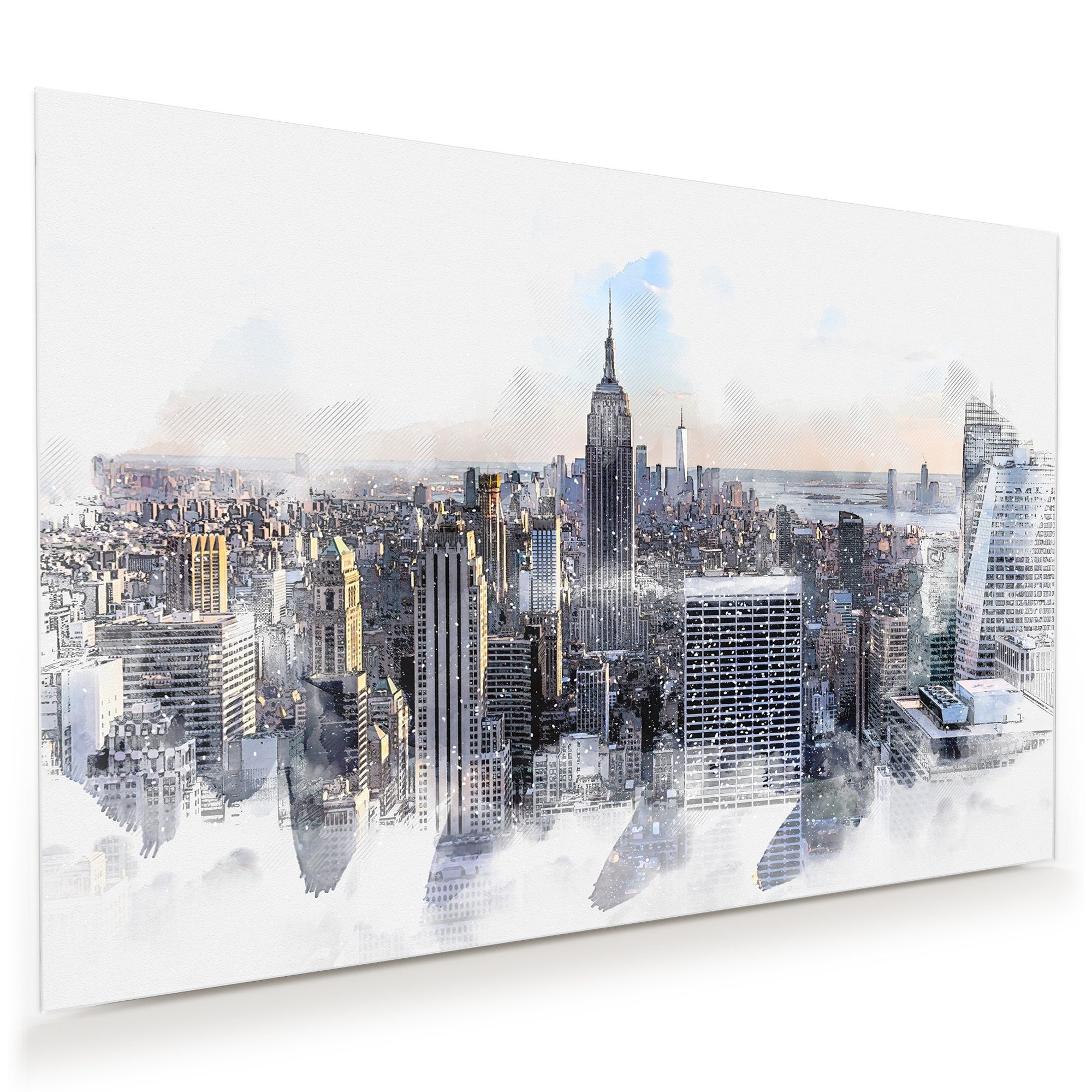Primedeco Glasbild Wandbild Manhattan Aquarell Mit Aufhängung Städte
