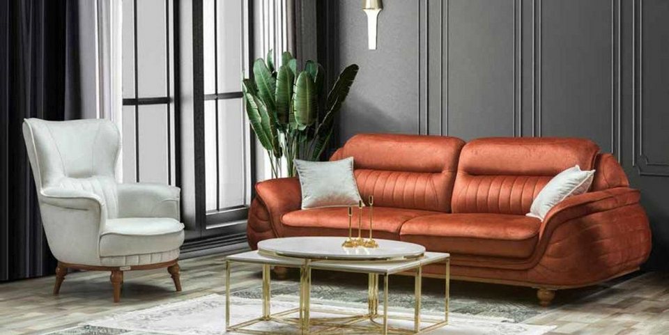 Jvmoebel Sofa Sofa 3 Sitzer Sessel Sofa Sofas Sessel Stoff Möbel