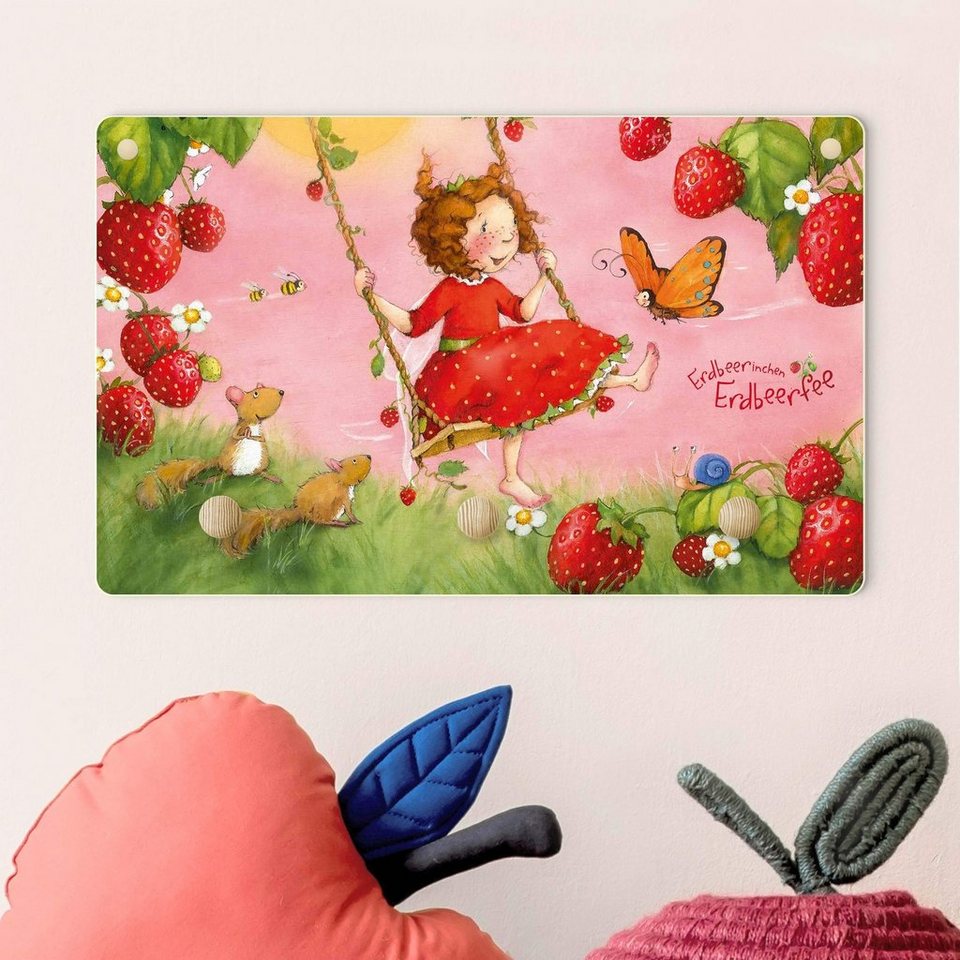Bilderdepot24 Garderobenpaneel Rosa Aquarell Illustration Erdbeerinchen