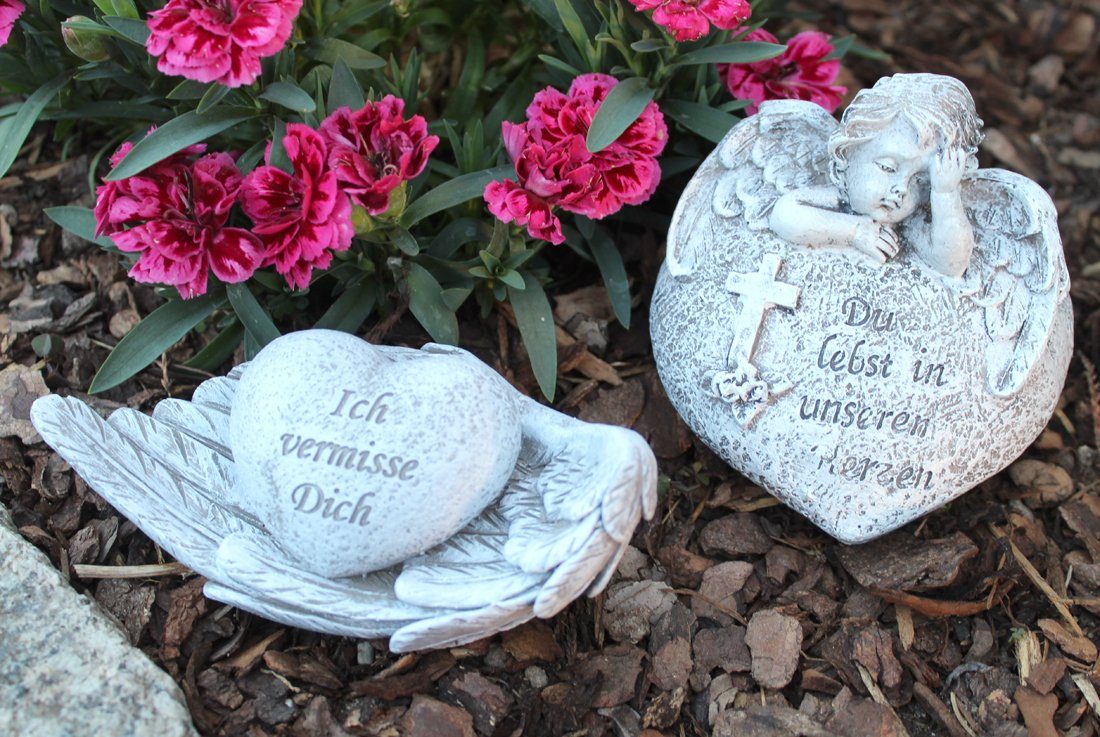 LB H&F Lilienburg Dekofigur 2er SET Grabdeko Grabschmuck Herz Engel ...