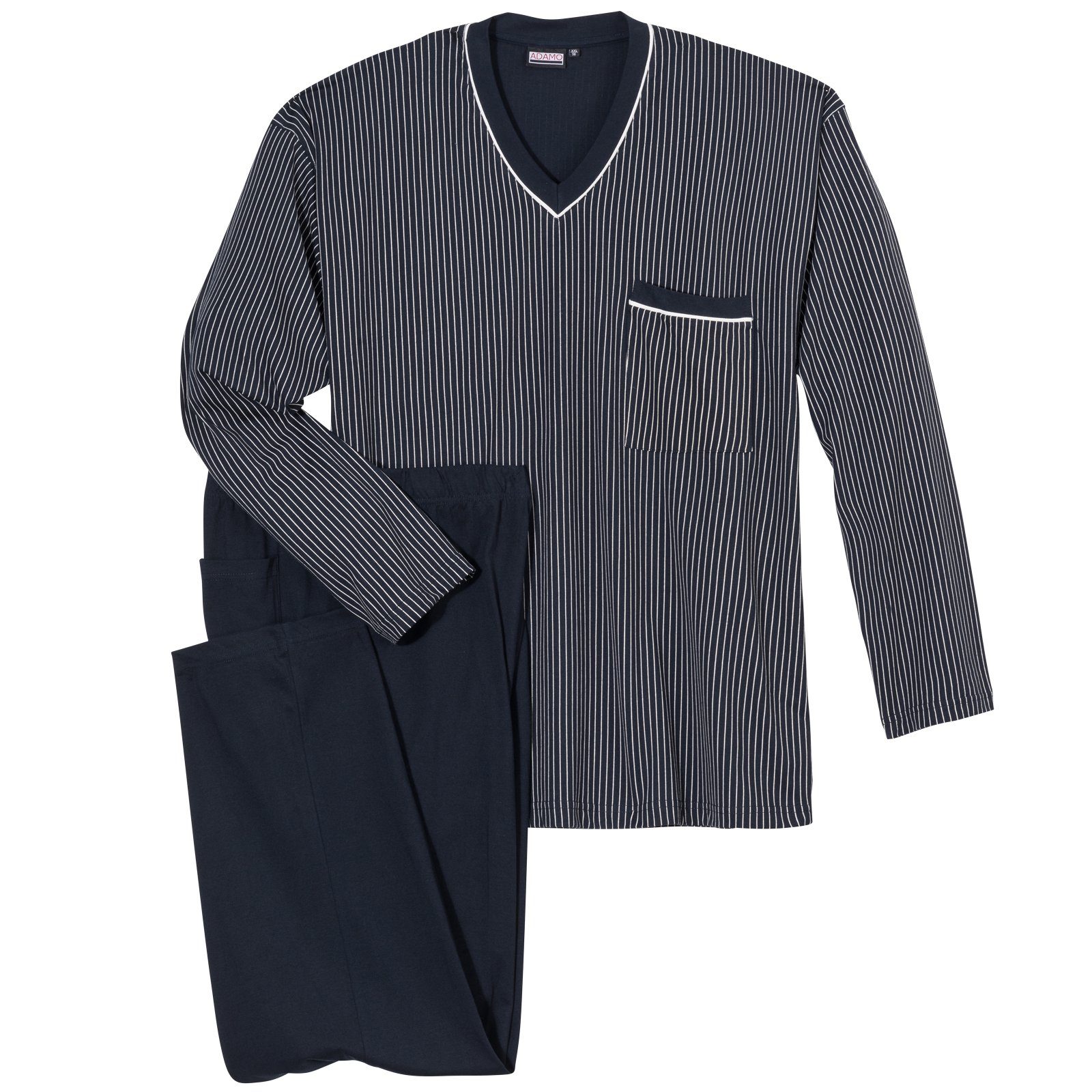Adamo Pyjama Große Größen Herren Pyjama Dunkelblau Weiß Gestreift Adamo