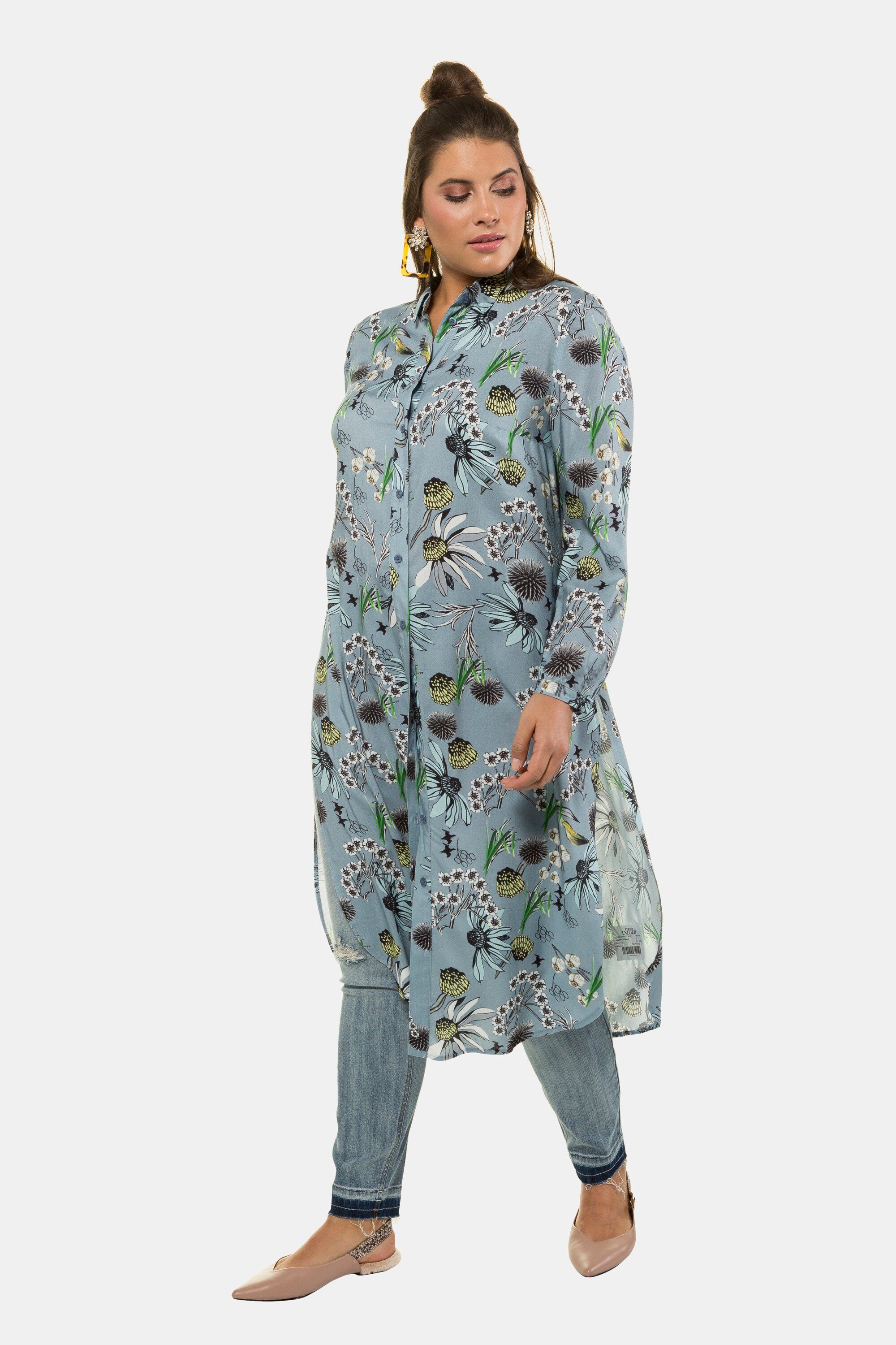 Studio Untold Longbluse Bluse extra lang Blütenmuster Seitenschlitze