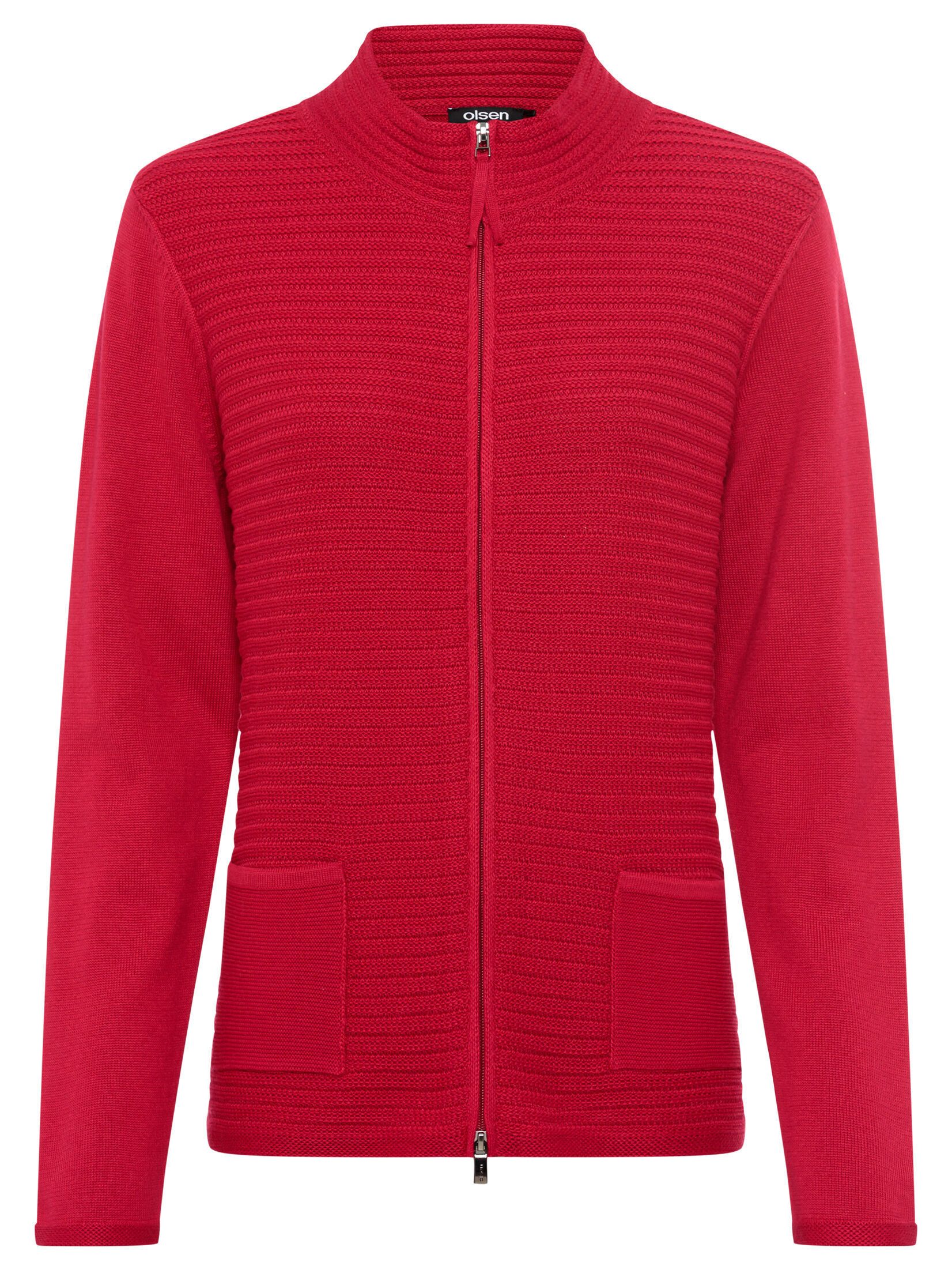 Olsen Cardigan mit Reißverschluss, Mit gestrickten Querstreifen und ...