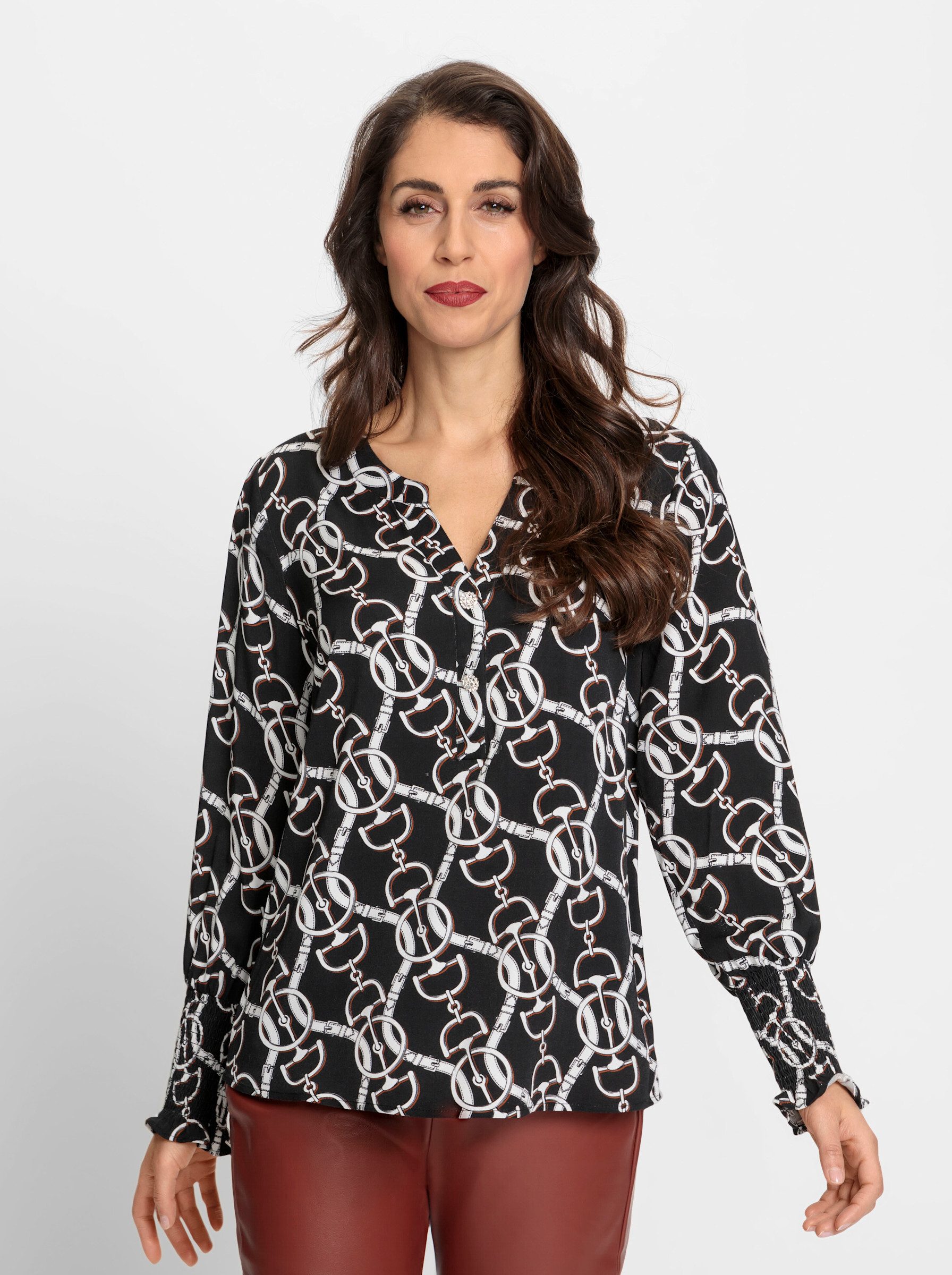 Heine Klassische Bluse Druckbluse Trendstarker Ausschnitt Mit Zierknöpfen